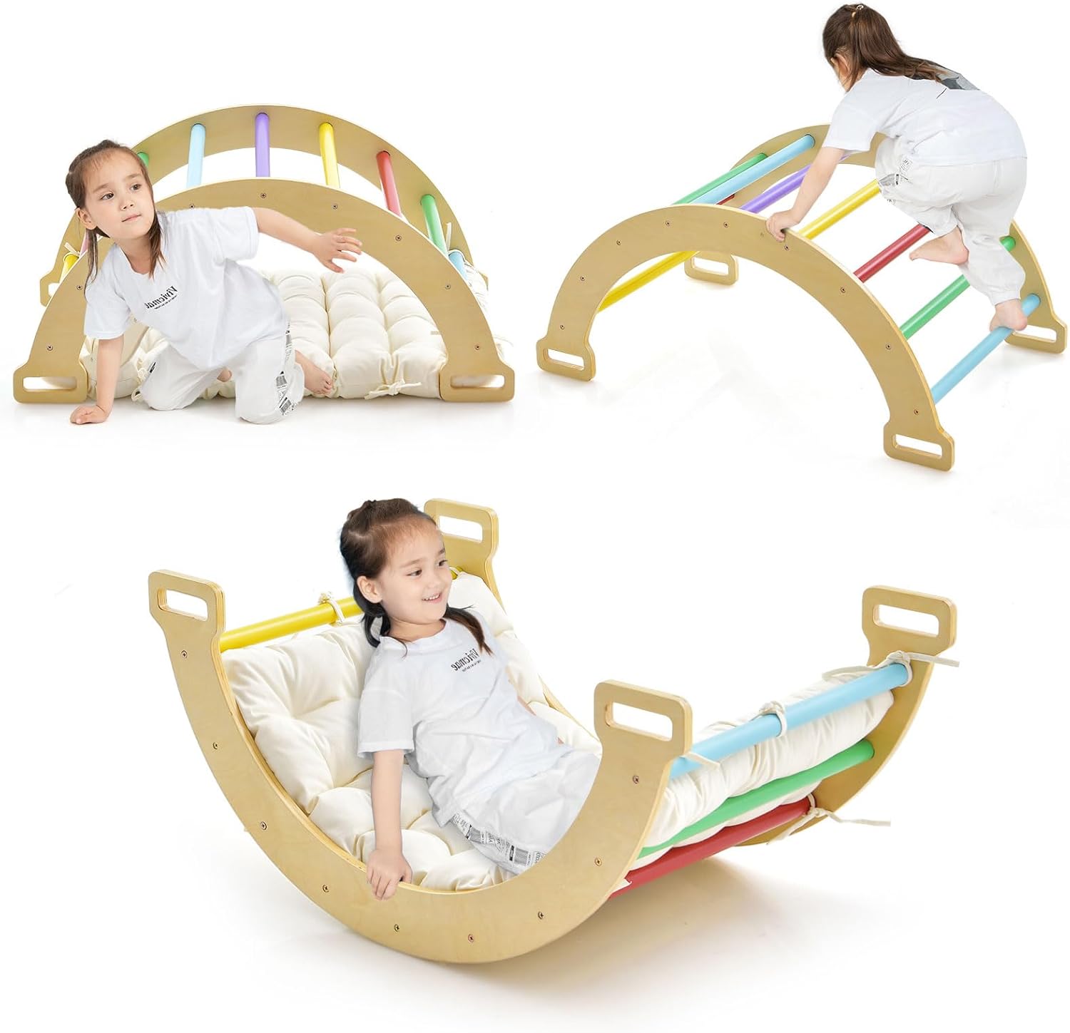 2 en 1 Arche à Bascule en Bois pour Enfants, Arche d'escalade avec ...