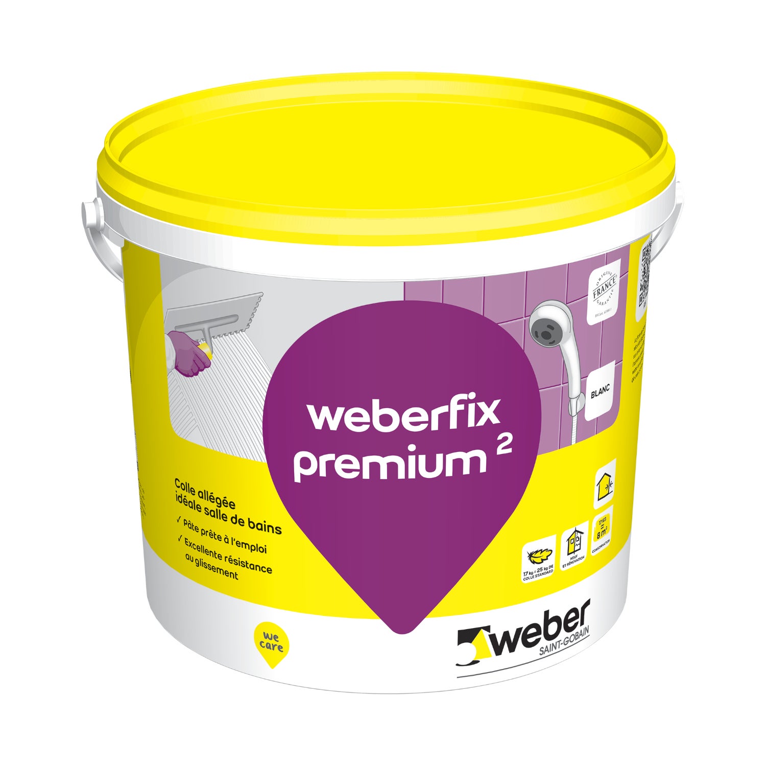 Colle pour carrelage en pâte prête à l'emploi,17kg, Blanc Weberfix premium, résistant à l ...