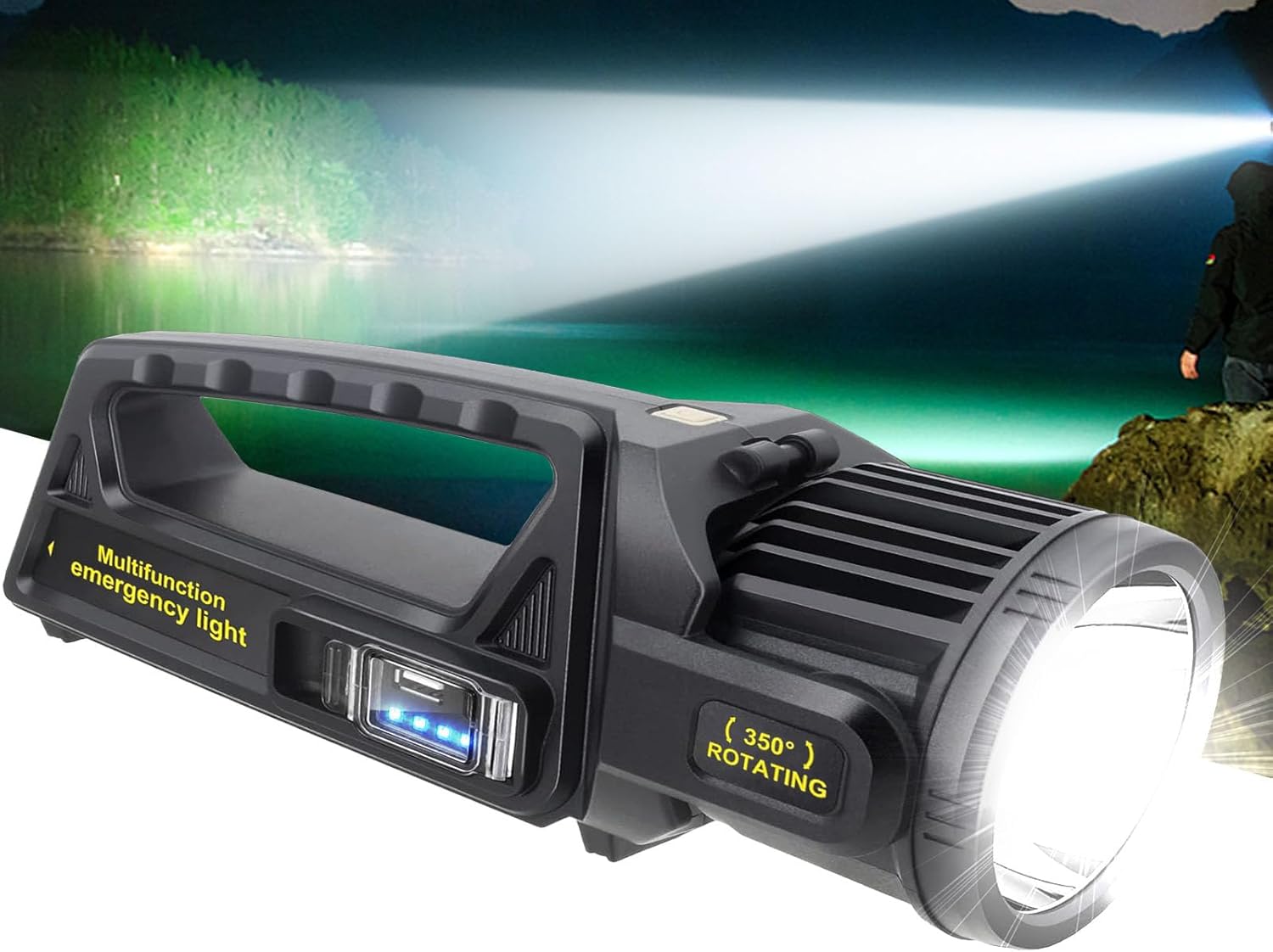 Projecteur LED rechargeable 1 000 000 lumens avec tête rotative à 350 ...