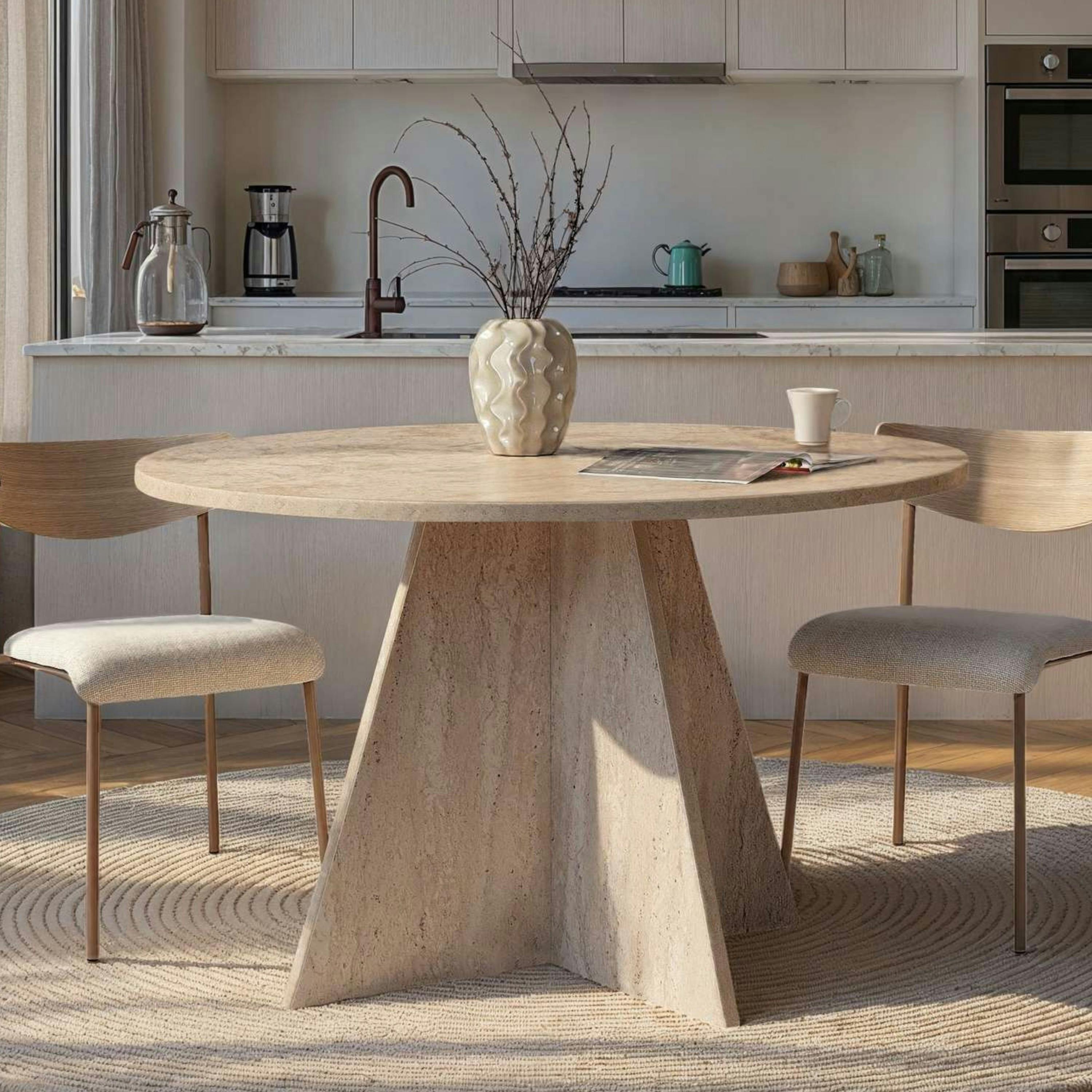 Table à manger ronde effet travertin Ø120 cm MARFA | Leroy Merlin