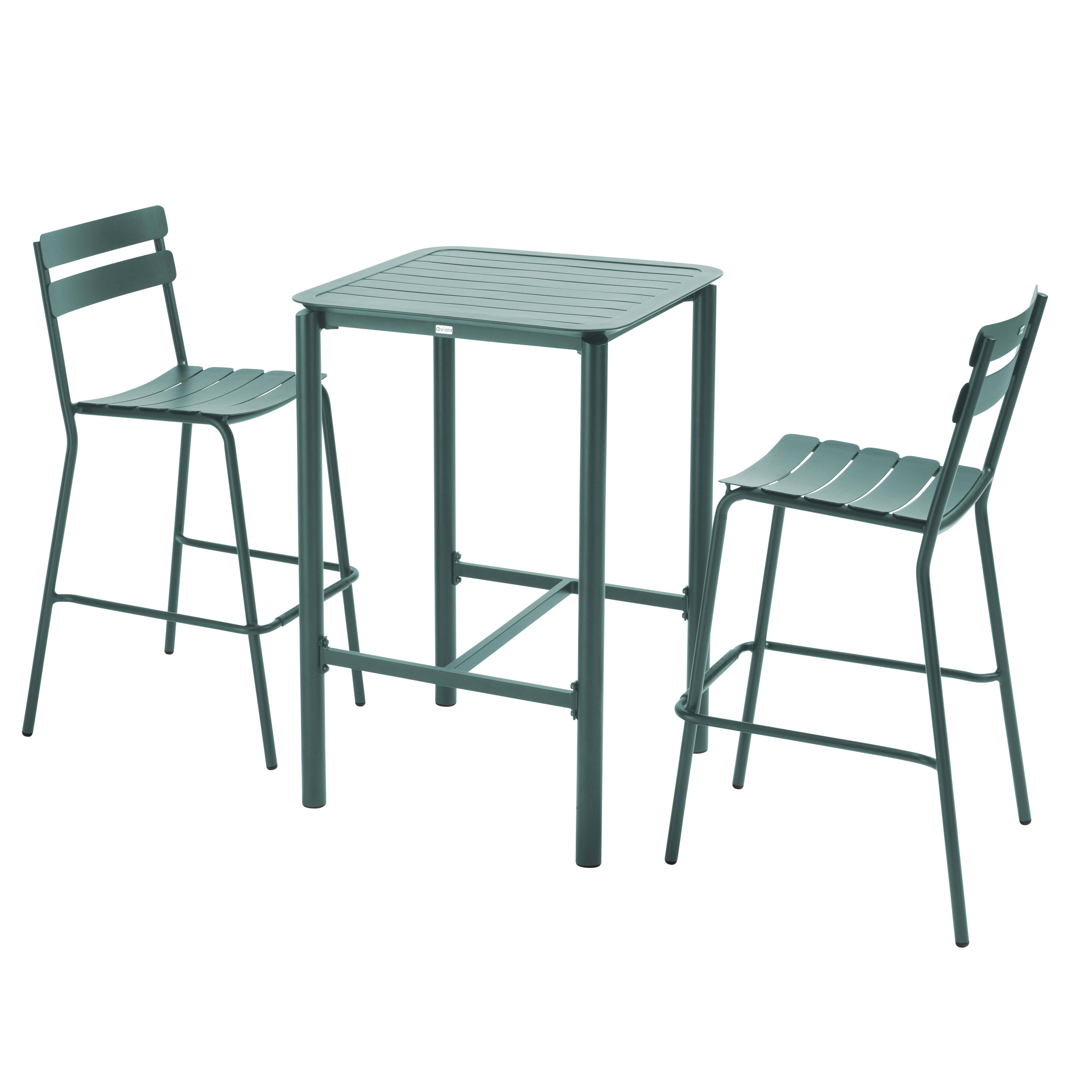 Table haute de terrasse avec 2 chaises en aluminium vert foncé | Leroy ...