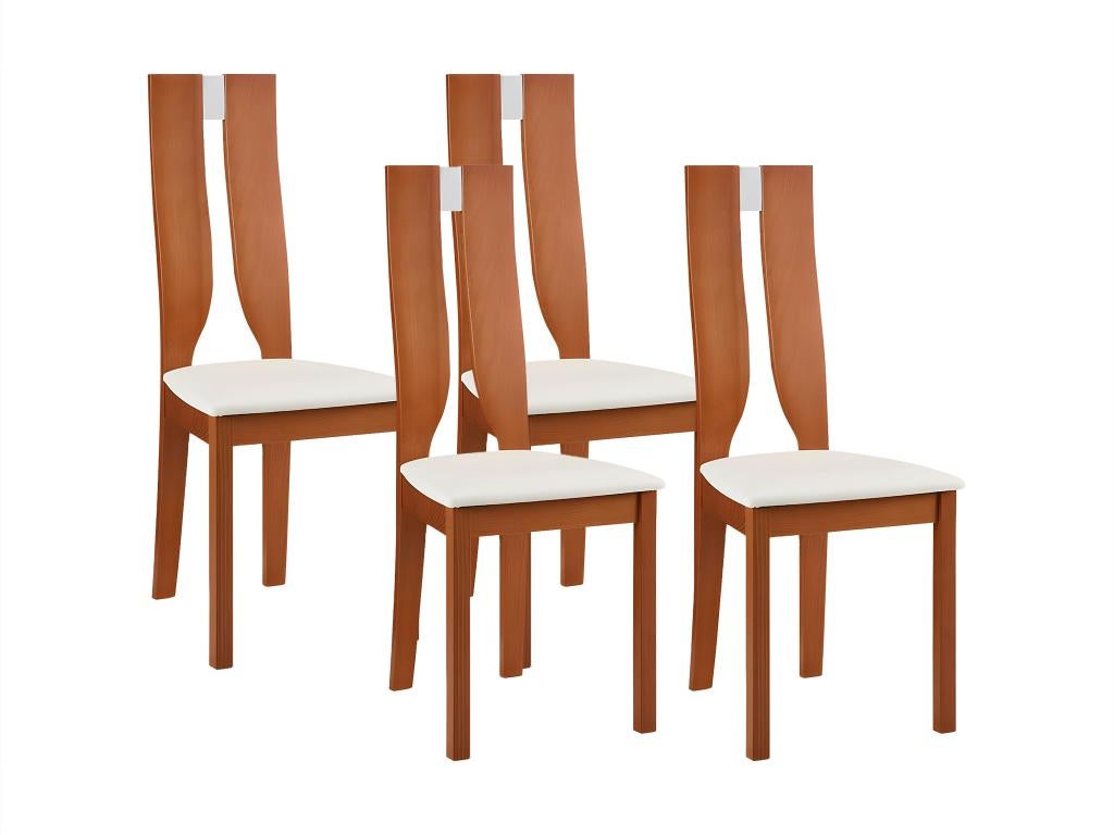 Lot de 4 chaises SILVIA - Hêtre massif - Merisier & Blanc | Leroy Merlin