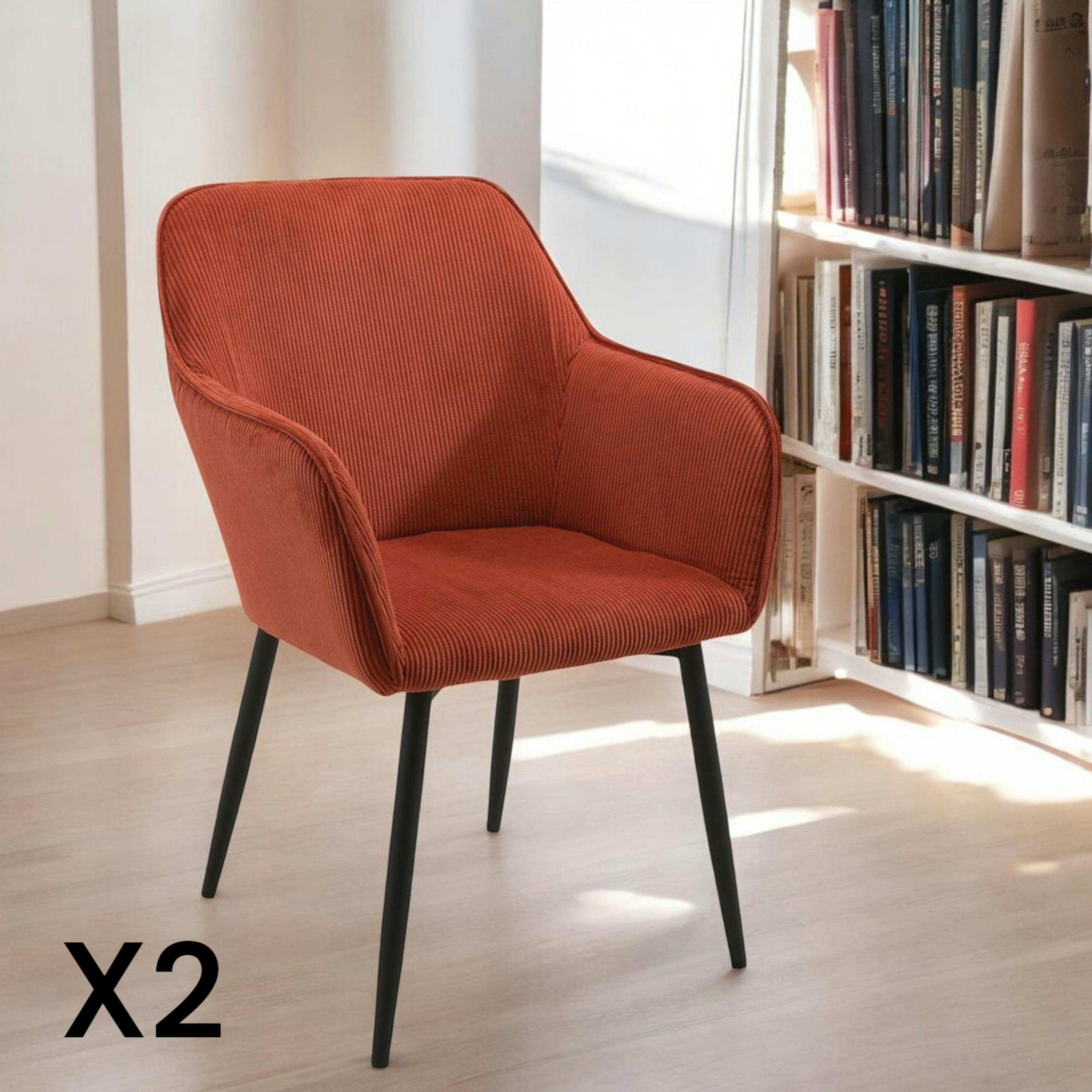 Fauteuil de table tissu cotelé terracotta (lot de 2) MALMOE | Leroy Merlin