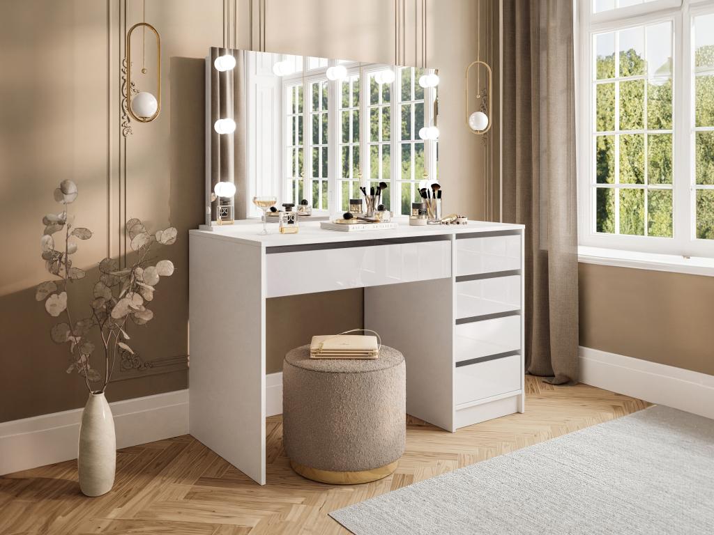 Coiffeuse avec miroir à LEDs - 5 tiroirs - Blanc brillant - JENEMI ...