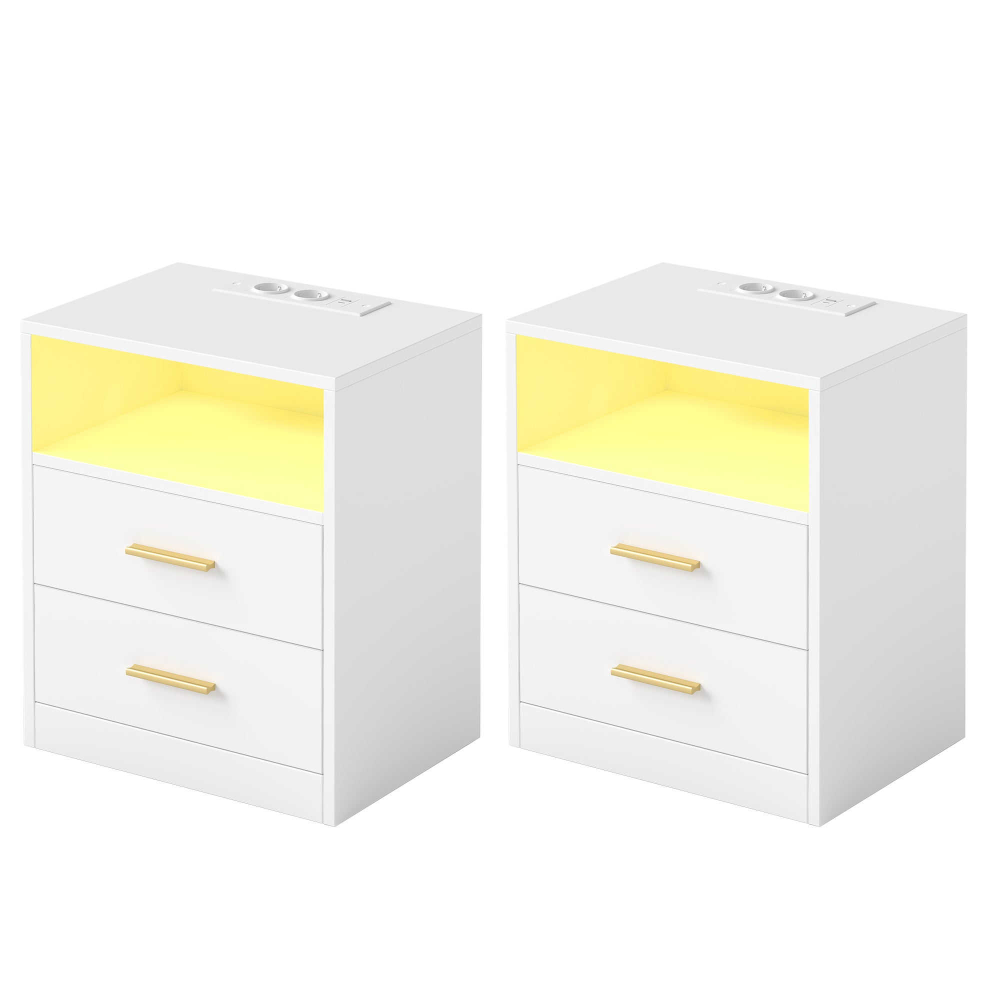 Lot de 2 Tables d’Appoint Modernes avec Tiroirs, Lumières LED ...