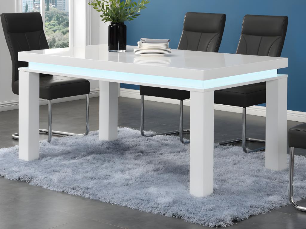 Table à manger EMERSON - 6 personnes - MDF laqué blanc - LEDs | Leroy ...