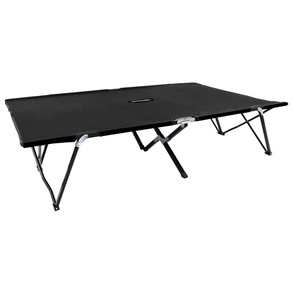Lit de camping double meuble d'extérieur pliable 2 places noir acier 02 ...