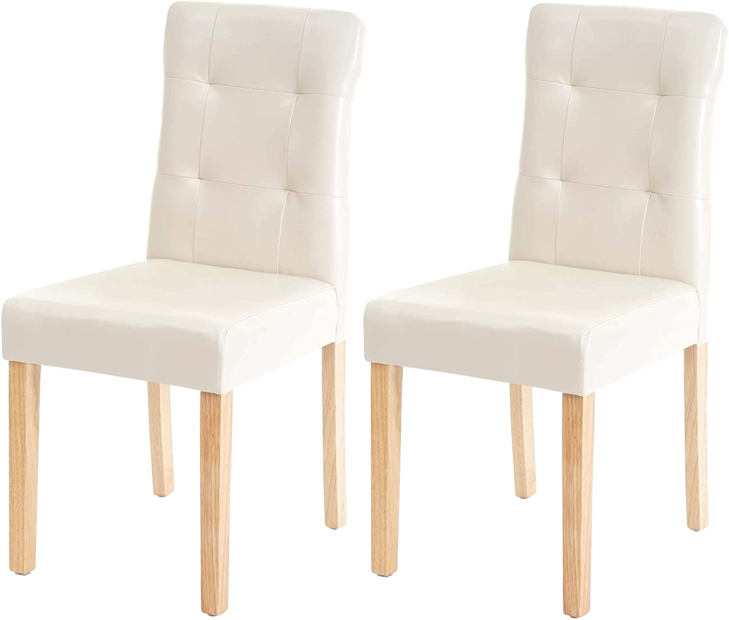 Conjunto de 2 sillas sintéticas color crema con patas de madera clara ...