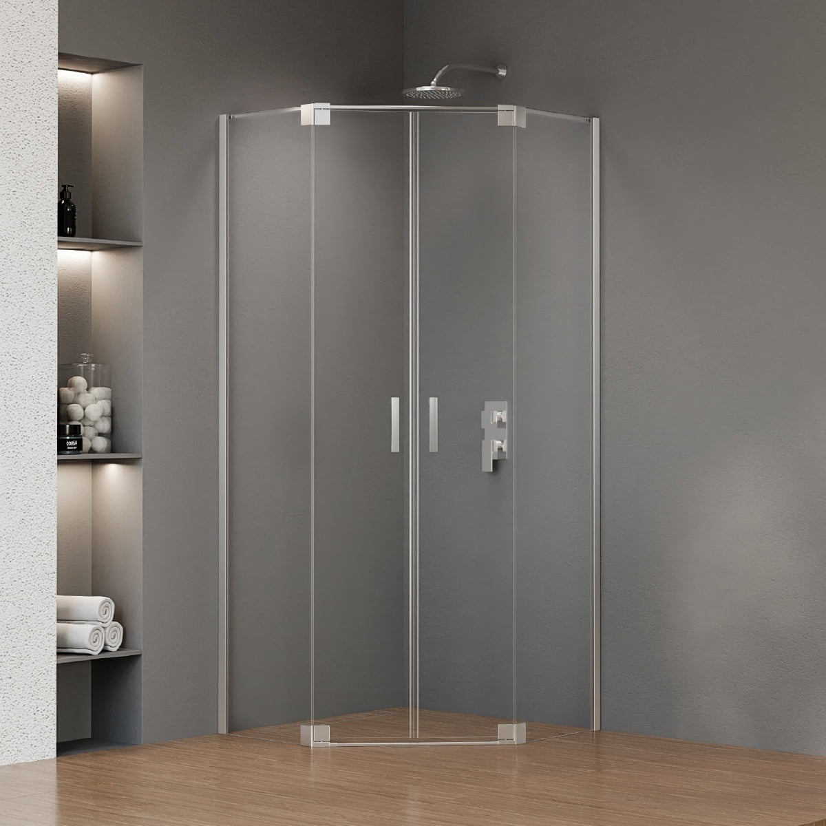 Cabine de douche chromé 80x80cm, transparent , 2 portes pentagonales ...