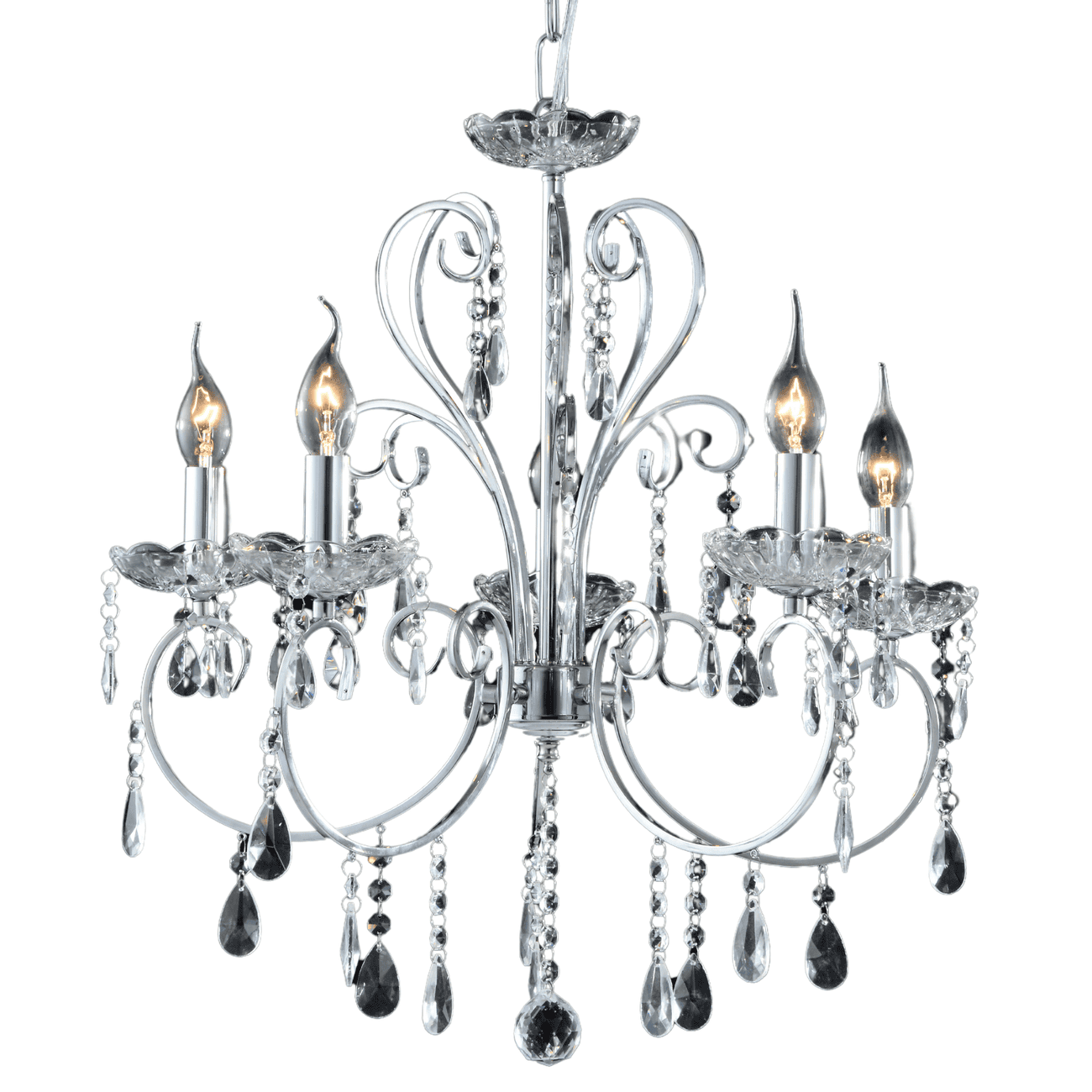 Lustre en métal, cristal et verre Argenté / Chromé 57 cm - Pavia ...