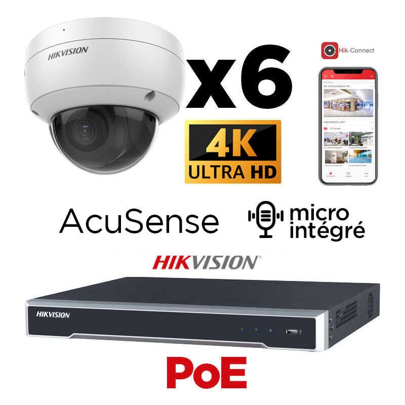 Kit vidéosurveillance Hikvision 6 caméras antivandale 4K avec IA ...