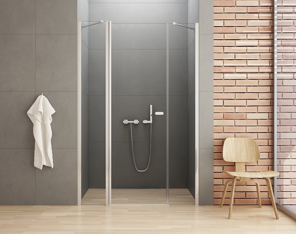 Porte de douche pivotante 2 parties fixe 130 cm chrome CORFOU CHROME ...