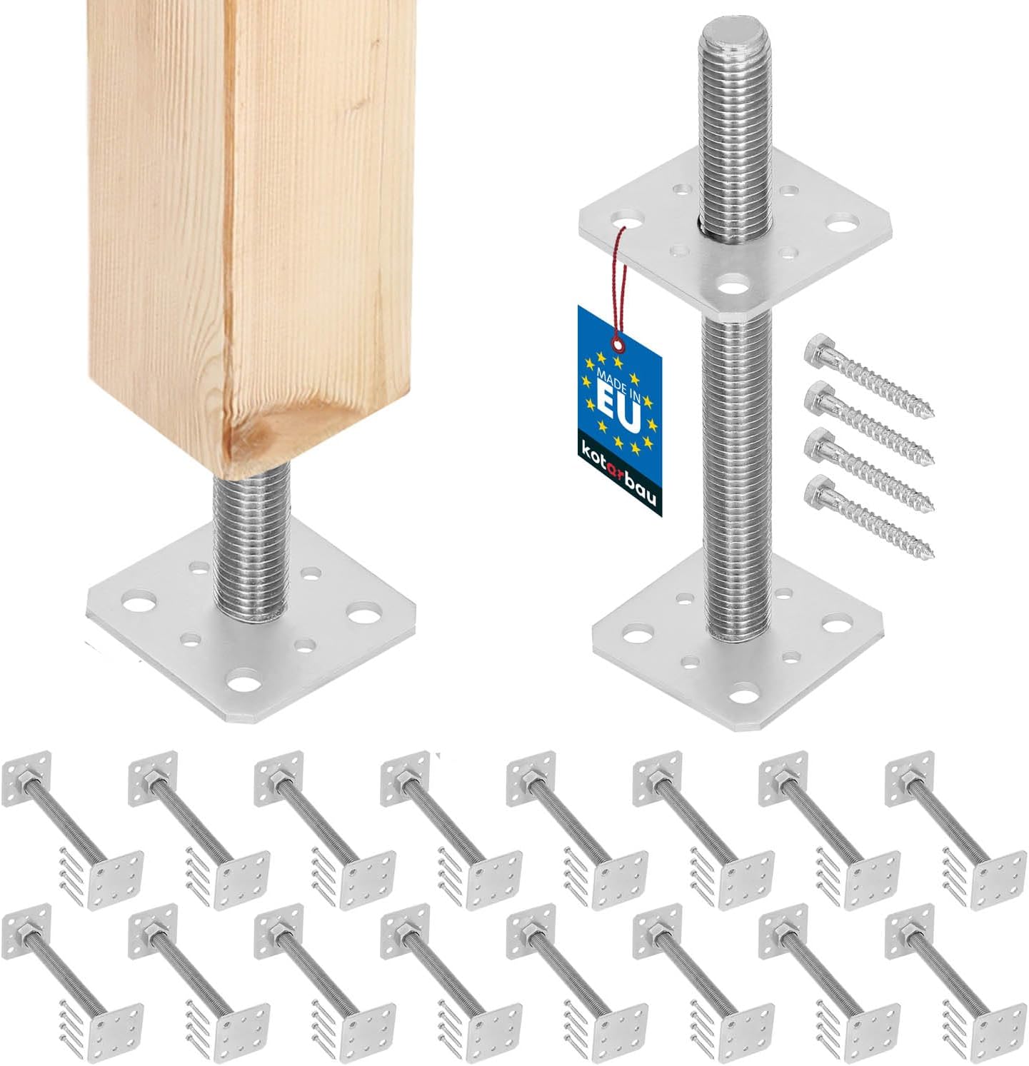 Lot de 16 Support de Poteau à Visser 80x80x250 mm en Acier Galvanisée ...