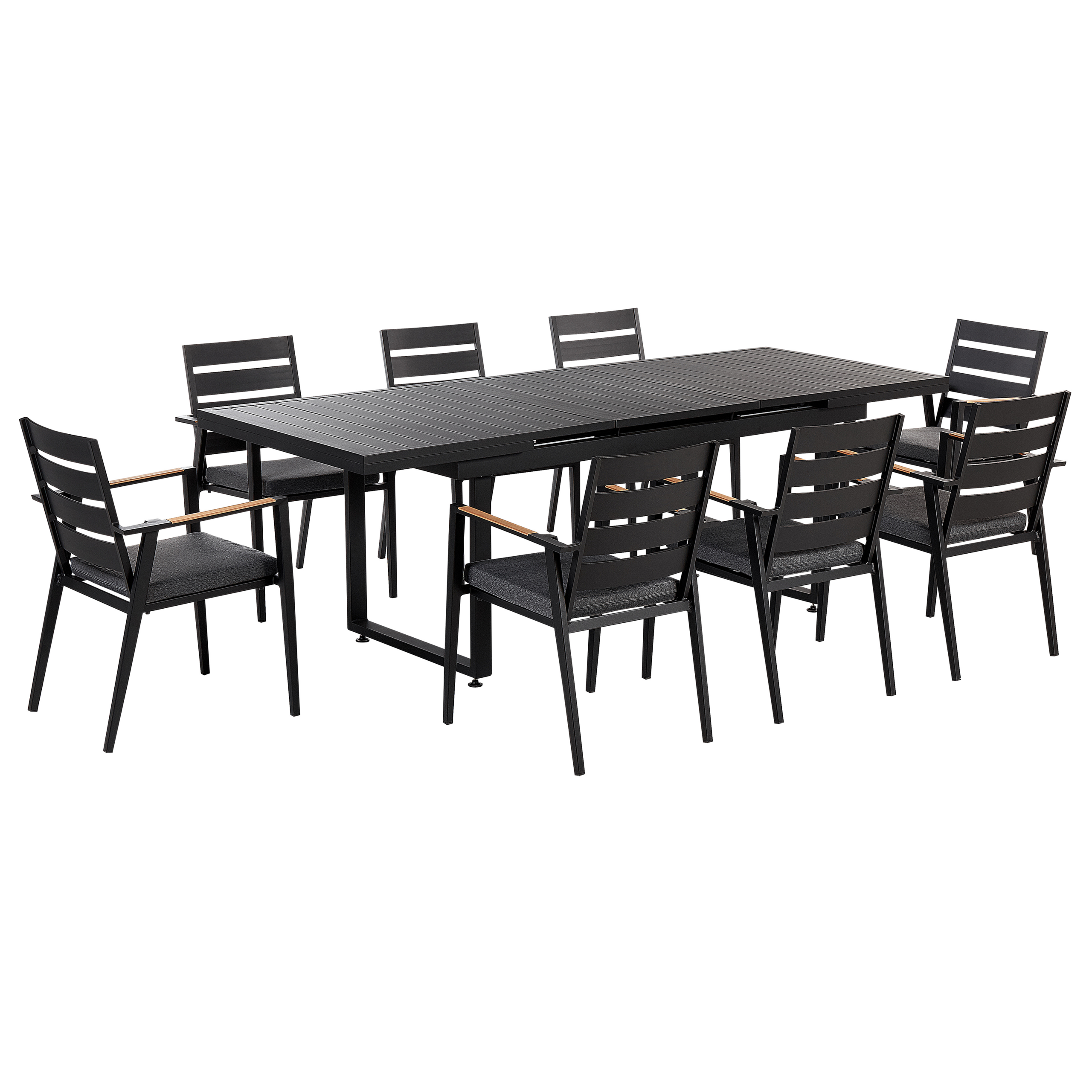 Beliani Conjunto de comedor 8 plazas de metal negro/gris/madera clara ...