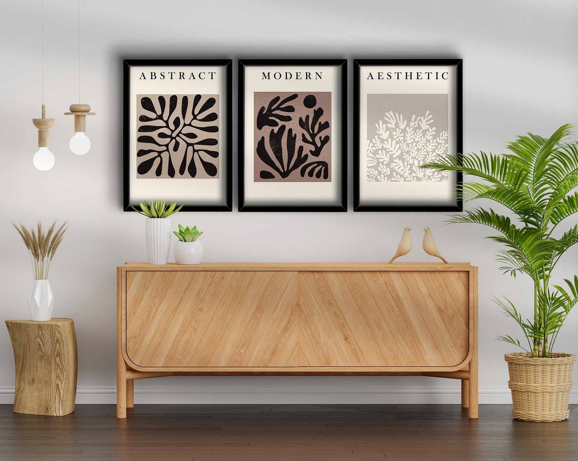 Lot de 3 tableaux avec cadres Noir Glaucos L38xH53cm Thèmes 'Abstrait ...