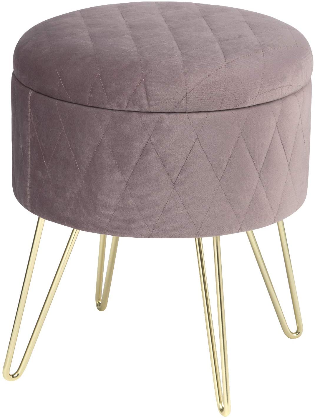 WOLTU Pouf coffre rond avec espace de rangement，siège en velours pieds ...