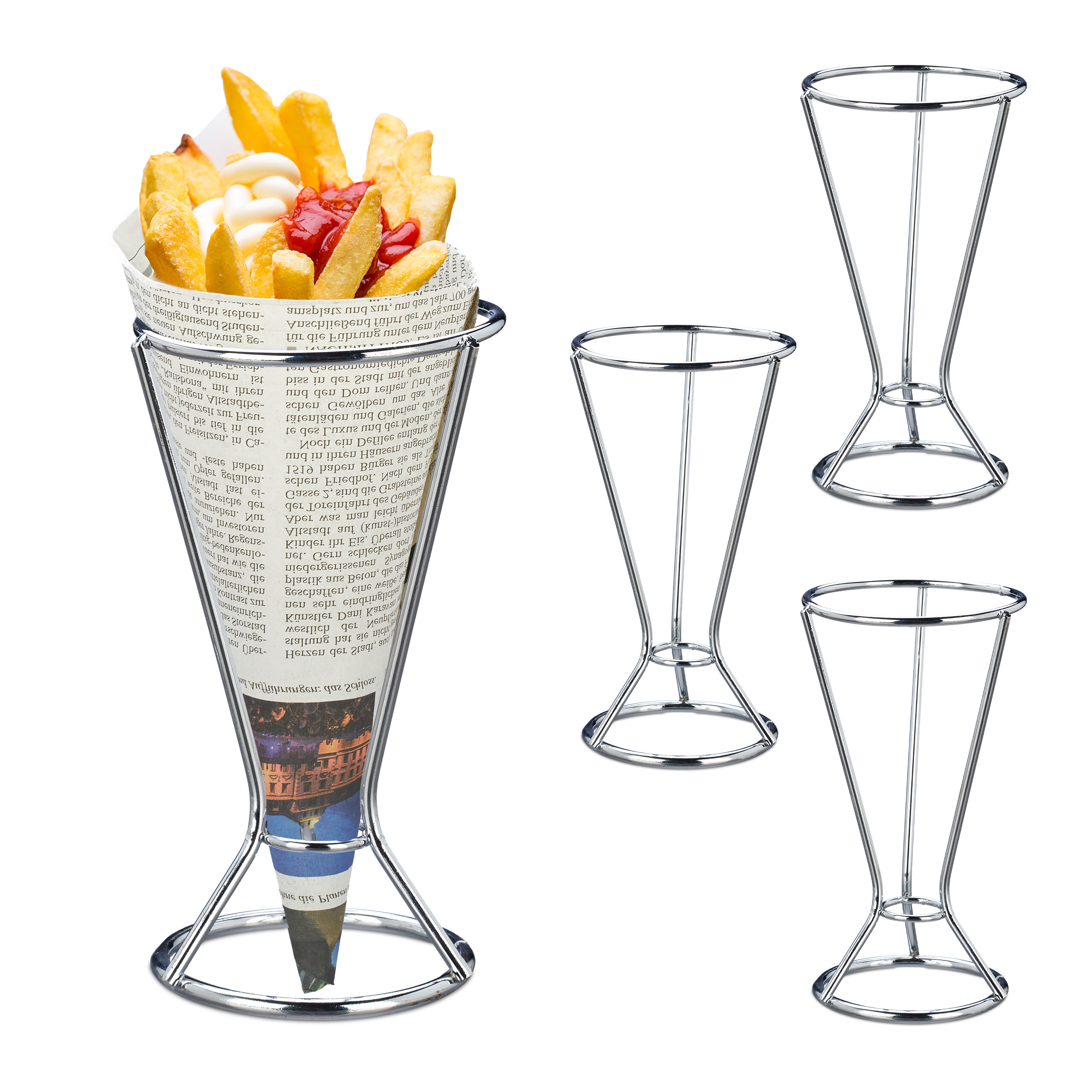 Relaxdays support cornet de frites, lot de 4, porte-frites, HxD : 16 x ...
