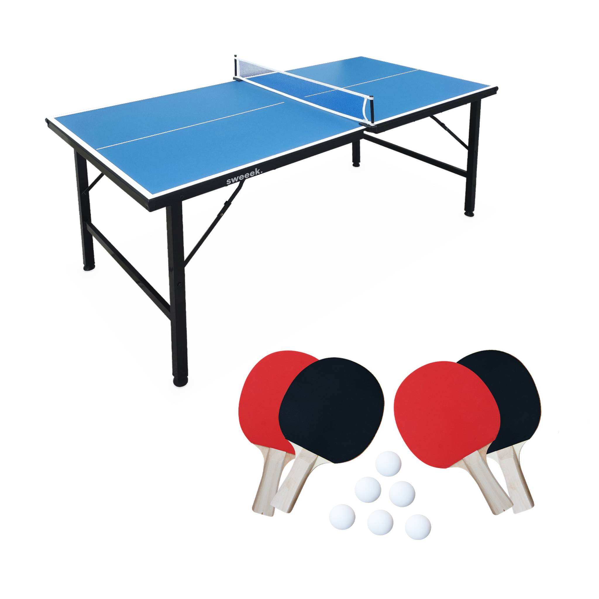 Mesa de ping pong interior plegable con 4 raquetas y 6 pelotas, Ping Pong, Azul, 150x75x68 cm ...