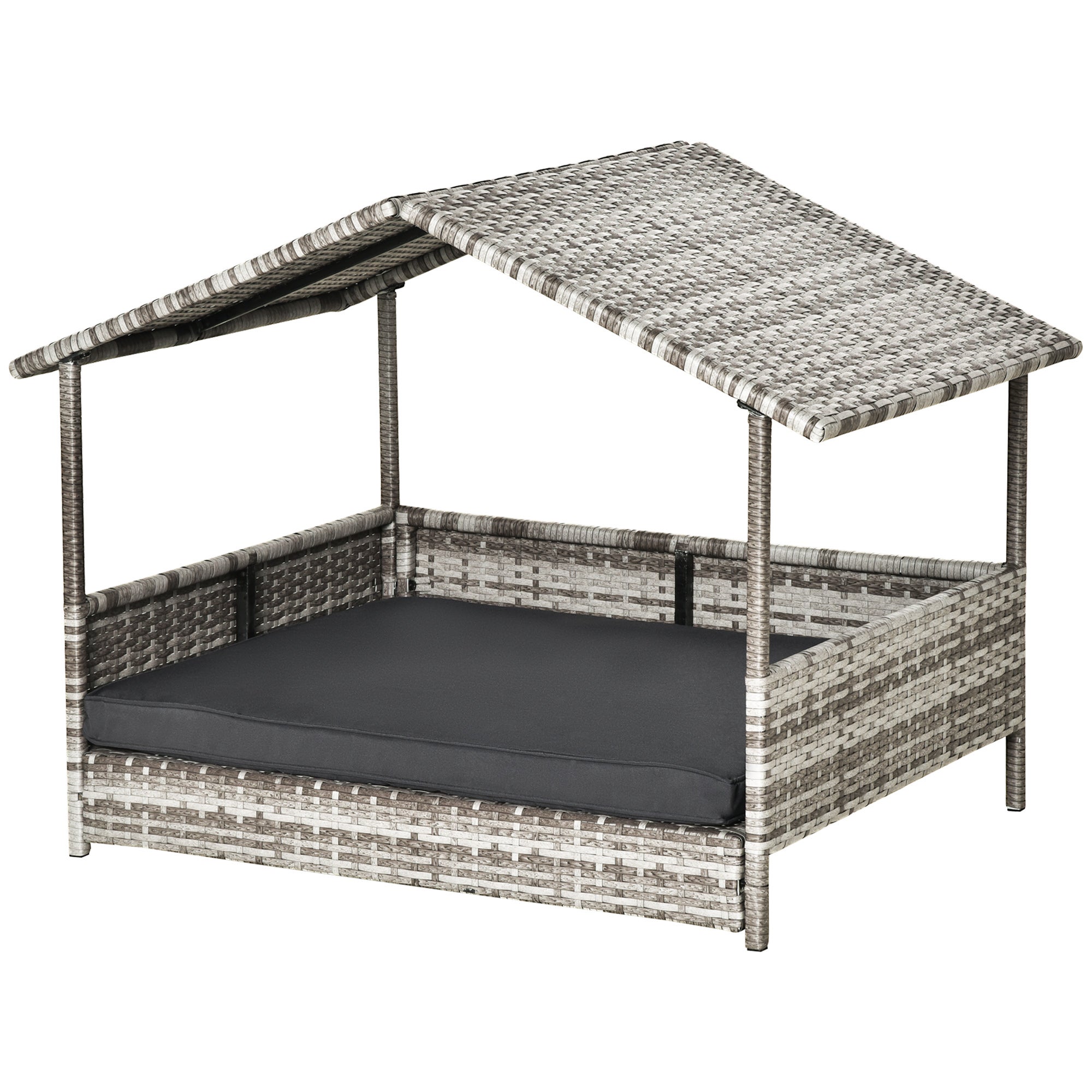Niche pour chien en rotin avec coussin structure acier gris | Leroy Merlin