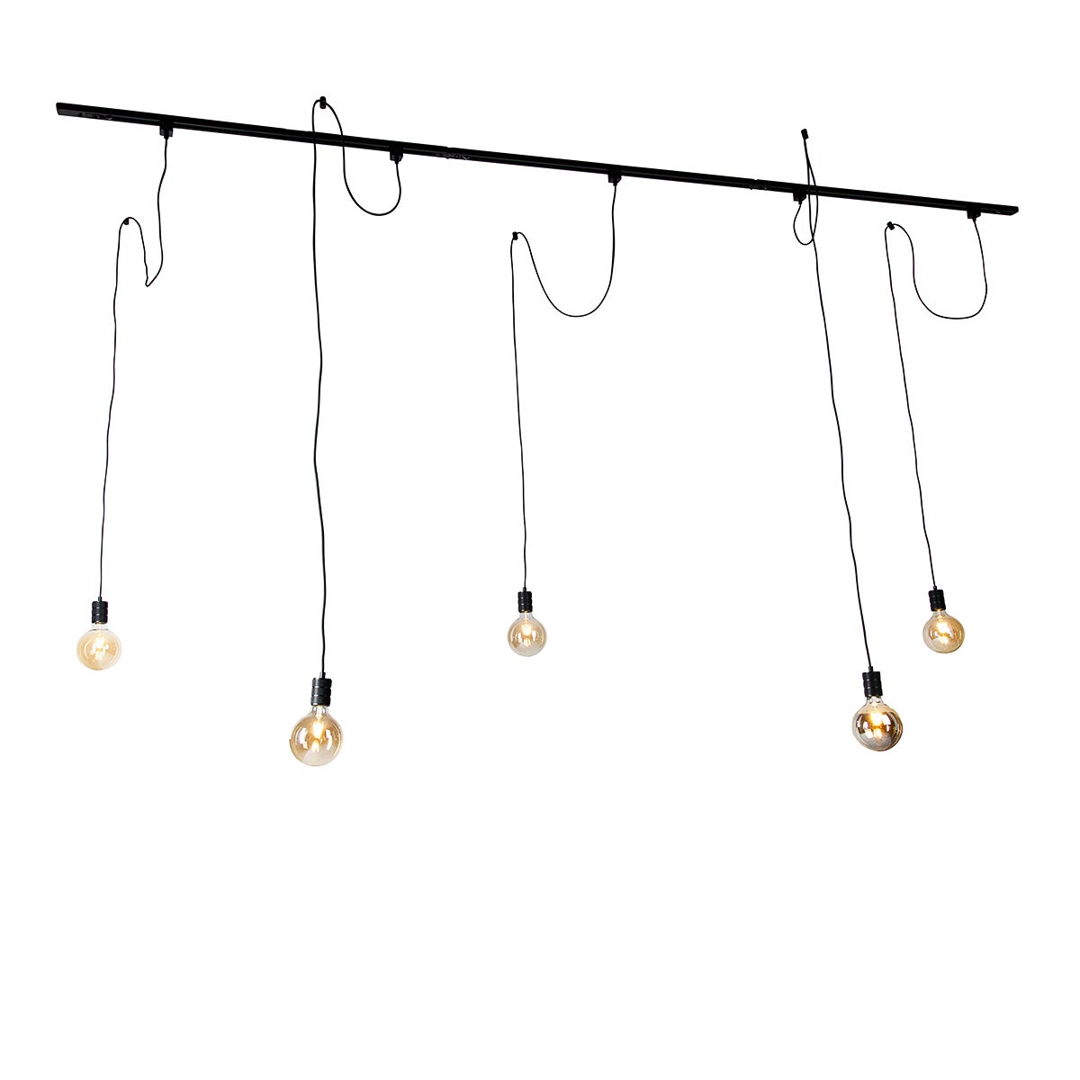 Sistema de riel moderno con 5 lámparas colgantes negras monofásicas ...