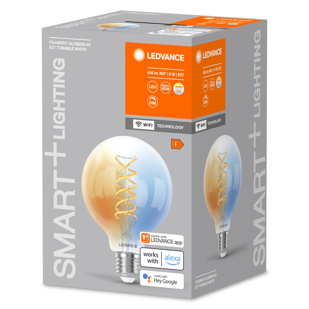 LEDVANCE Ampoule LED SMART+ WIFI, transparente, 8W, 806lm, forme globe 95mm et culot E27 ...
