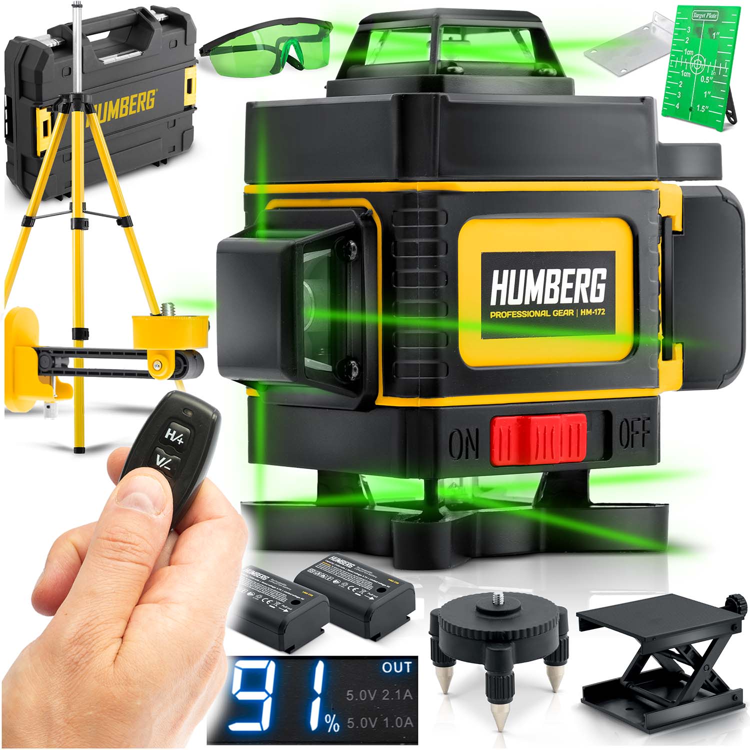 Laser krzyżowy poziomica laserowa 4D Humberg samopoziomujący 50m zestaw ...