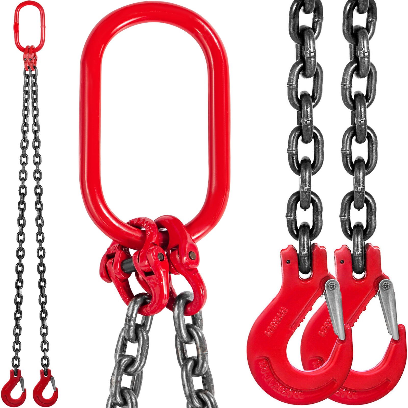Élingue à chaîne VEVOR 8mm 1,8m double pieds avec crochets de maintien ...