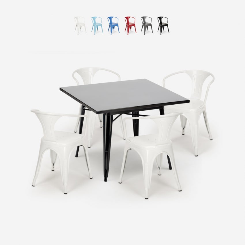 Ensemble table noire 80x80 + 4 chaises style bar restaurant century ...