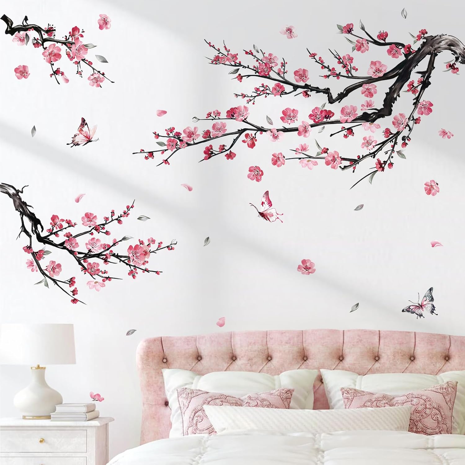 Sticker mural branche de fleur de prunier rose, sticker mural décoratif ...