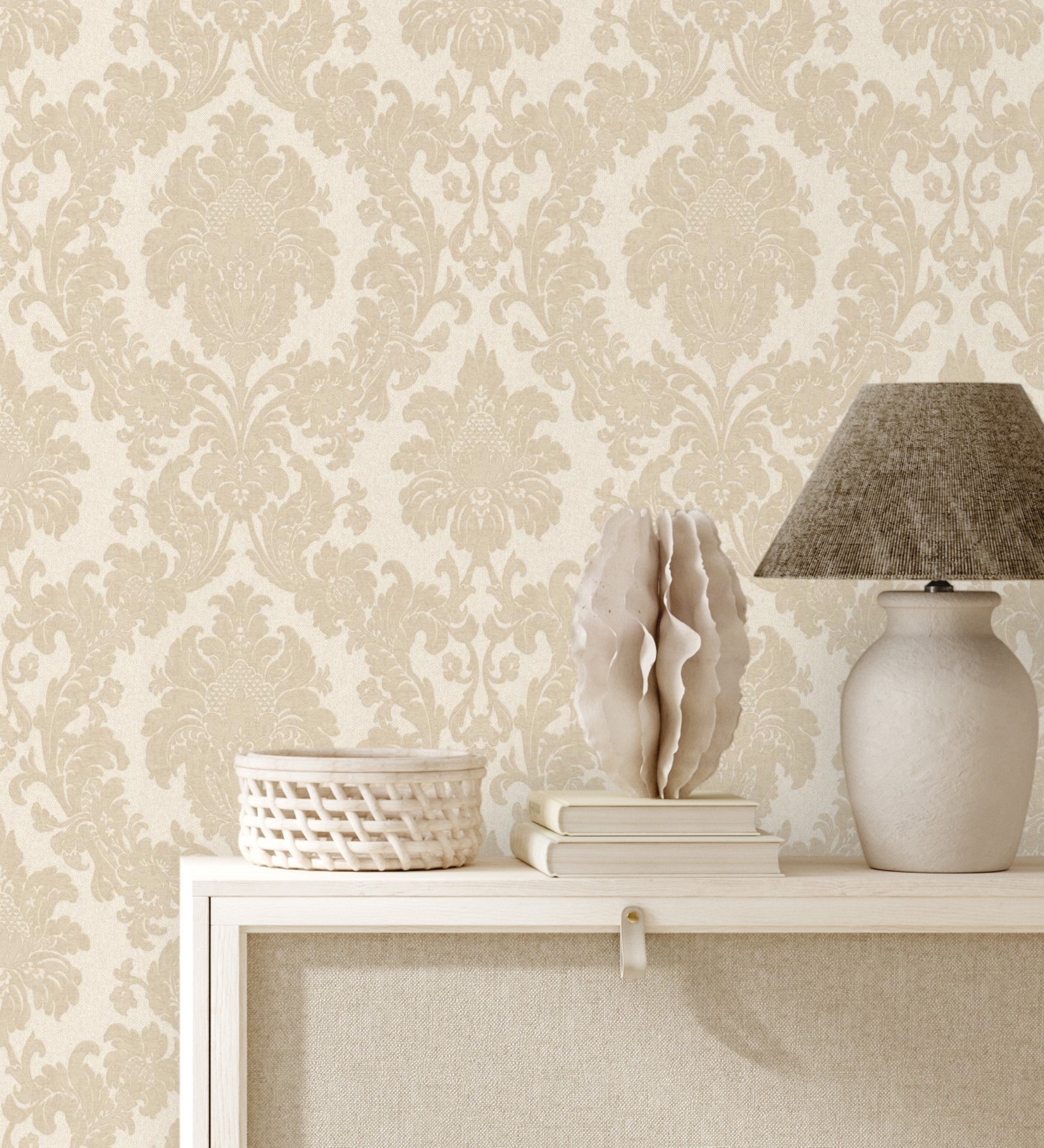 Papier peint vinyle lavable damassé classique effet drapé texturé en ...