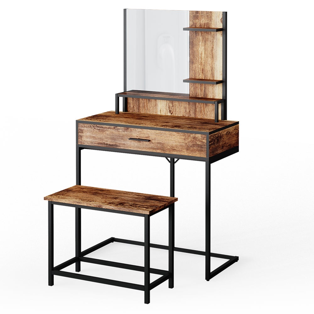 Coiffeuse avec miroir en bois aggloméré stratifié Marron H. 135.5 x l ...