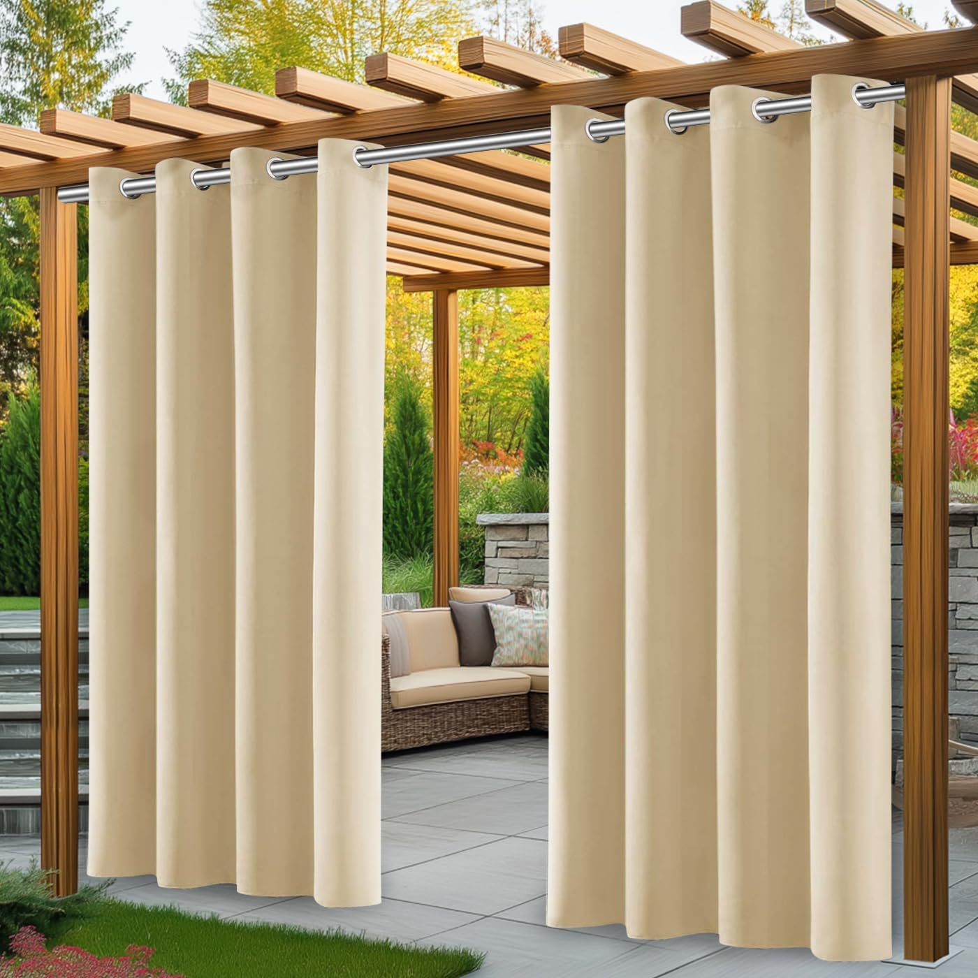 Rideaux d'extérieur, lot de 2 rideaux pergola imperméables avec œillets ...