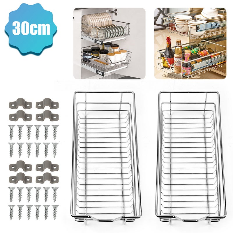 4x Cajón de gabinete de cocina telescópico Cocina plateada de 30 cm ...