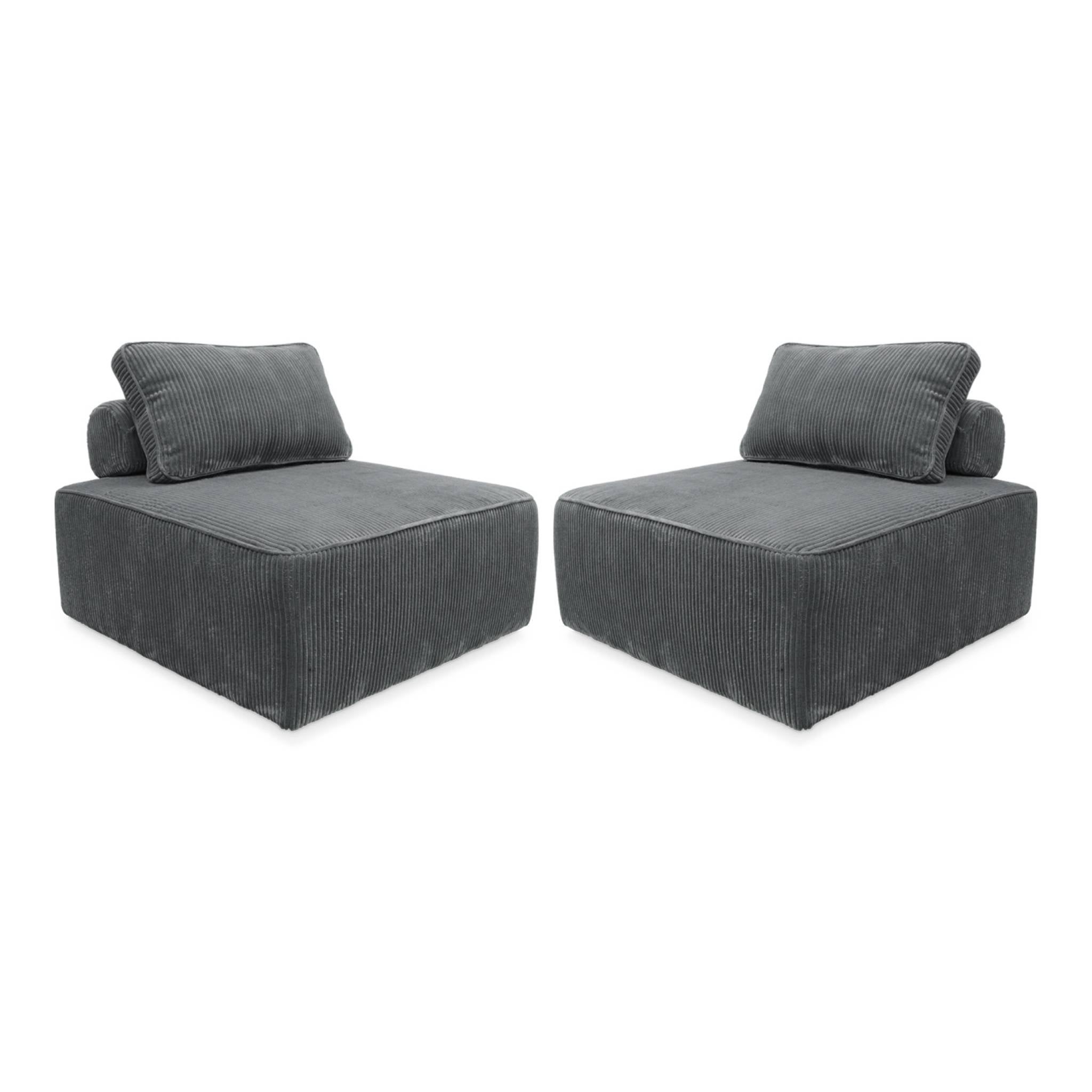 Sillón para sofá modular de pana, set de 2, Lao, Gris, 90x90x40 cm ...