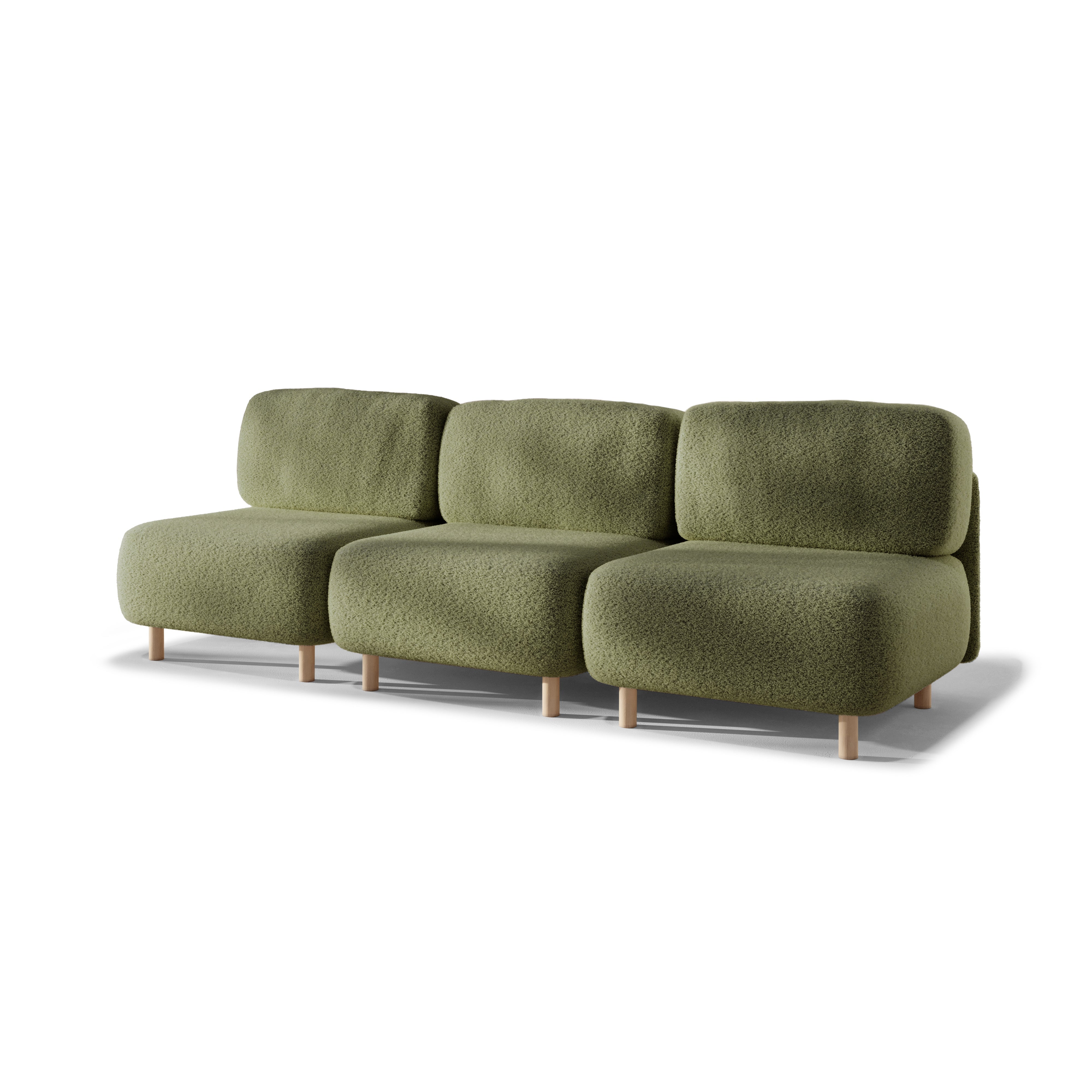 Canapé 3 modules vert forêt bouclé, 95x270x90cm | Leroy Merlin