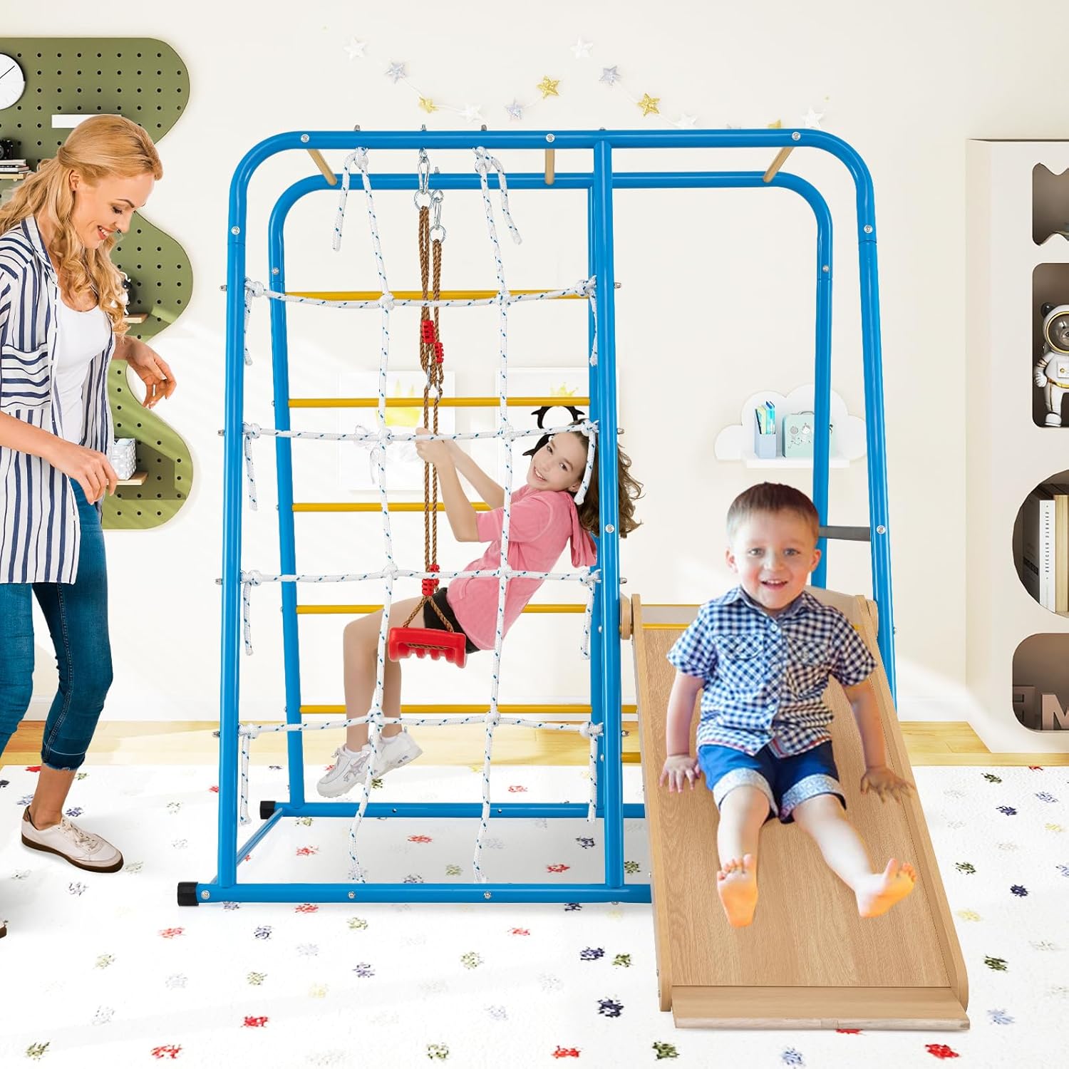 6 en 1 Structure Escalade Intérieur pour Enfants, Aire de Jeux ...