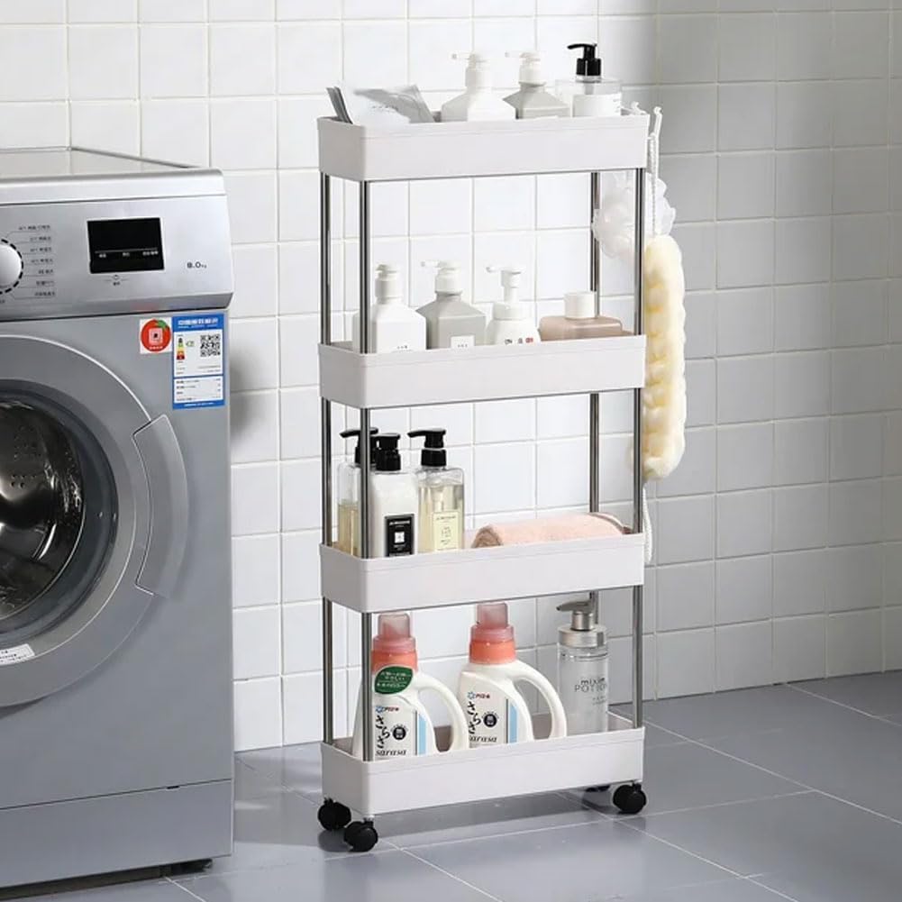 Chariot de cuisine à quatre niveaux, étagère de rangement étroite avec ...