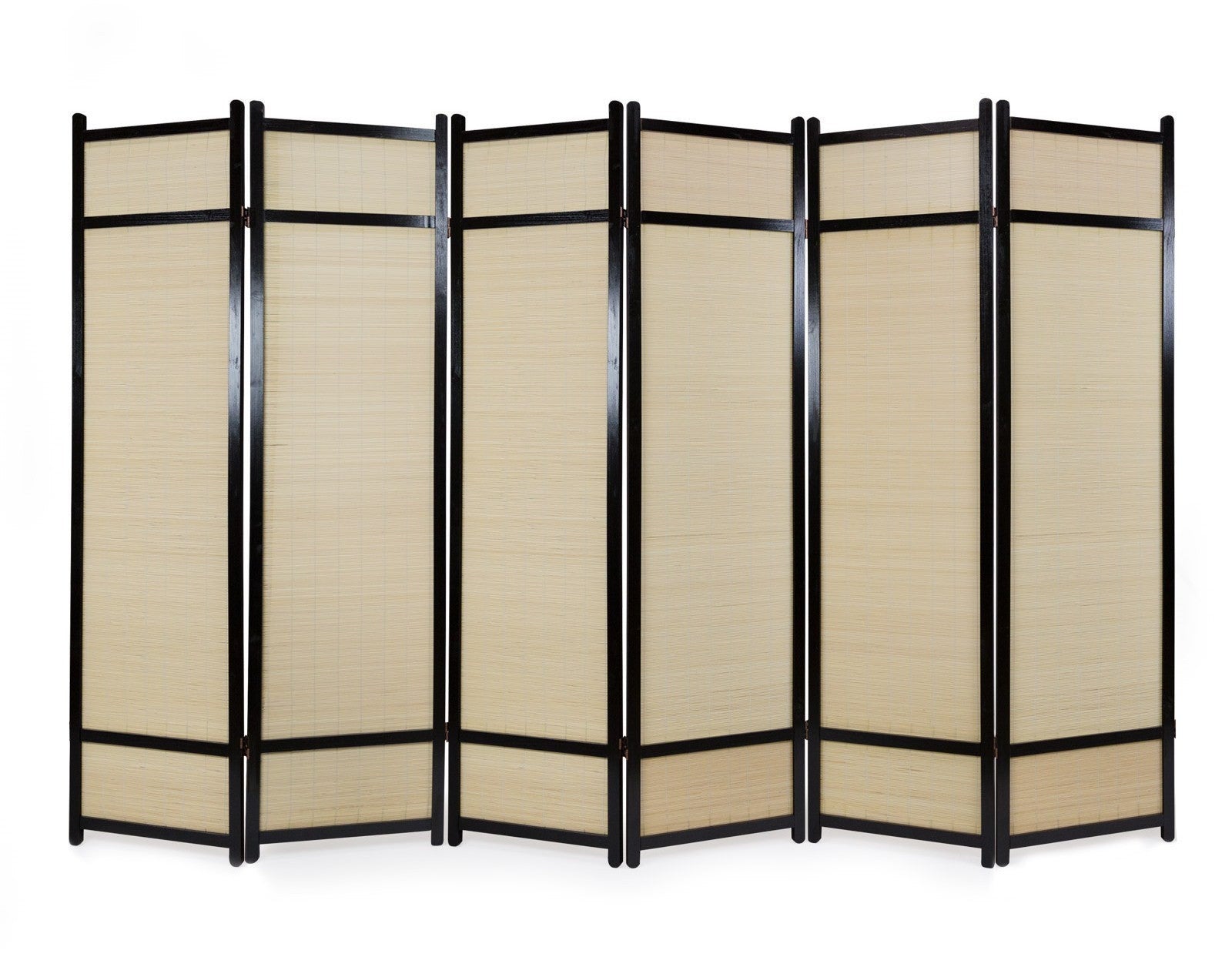 Biombo plegable de 6 paneles en madera negra y bambú 264 x175 cm ...