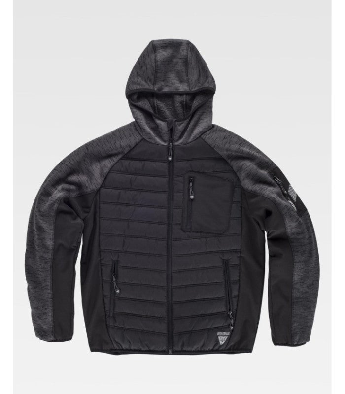 Chaqueta de punto acolchada y con capucha, combinada con tejido ...