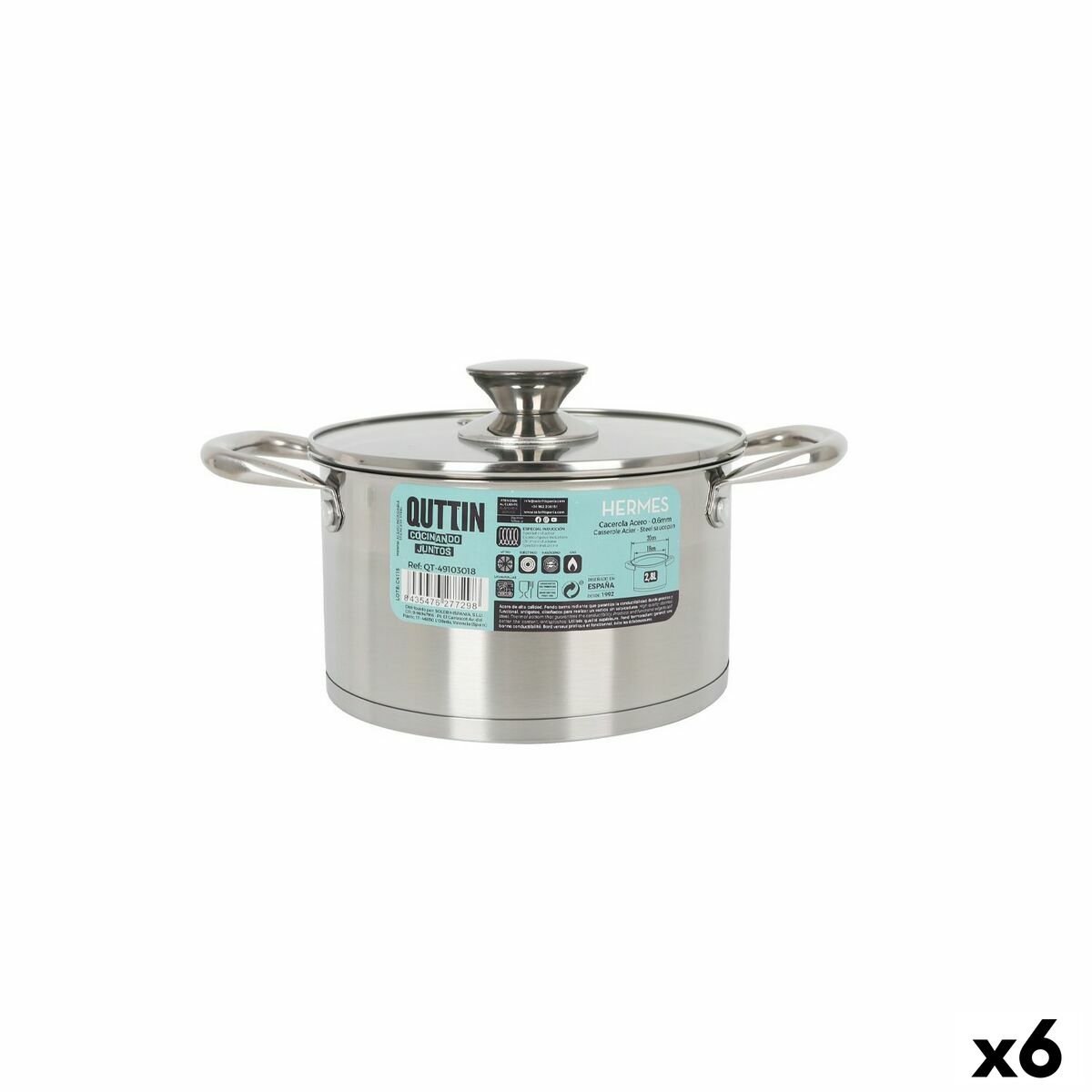 Olla con Tapa de Cristal Quttin Hermes Acero 2,8 L (6 Unidades) | Leroy ...