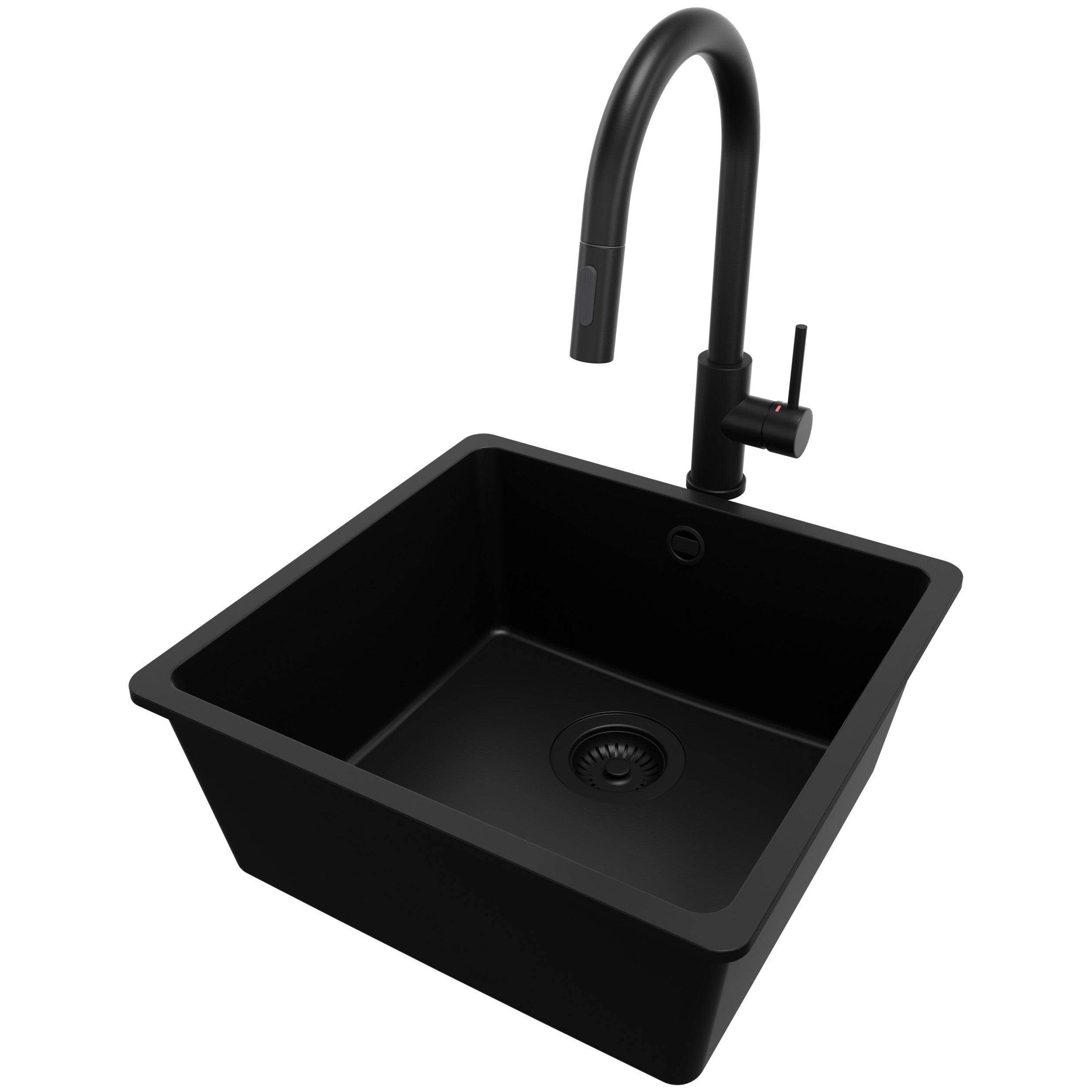 Evier Sous Plan Tout Noir 46x44cm, Evier en Granit 1 bac + Robinet ...