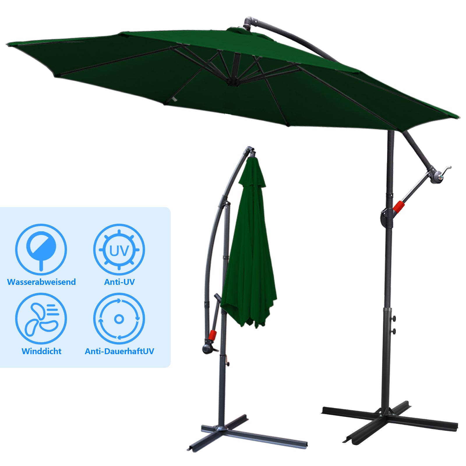 3.5m parasol voladizo parasol jardín patio UV30+ parasol verde | Leroy ...