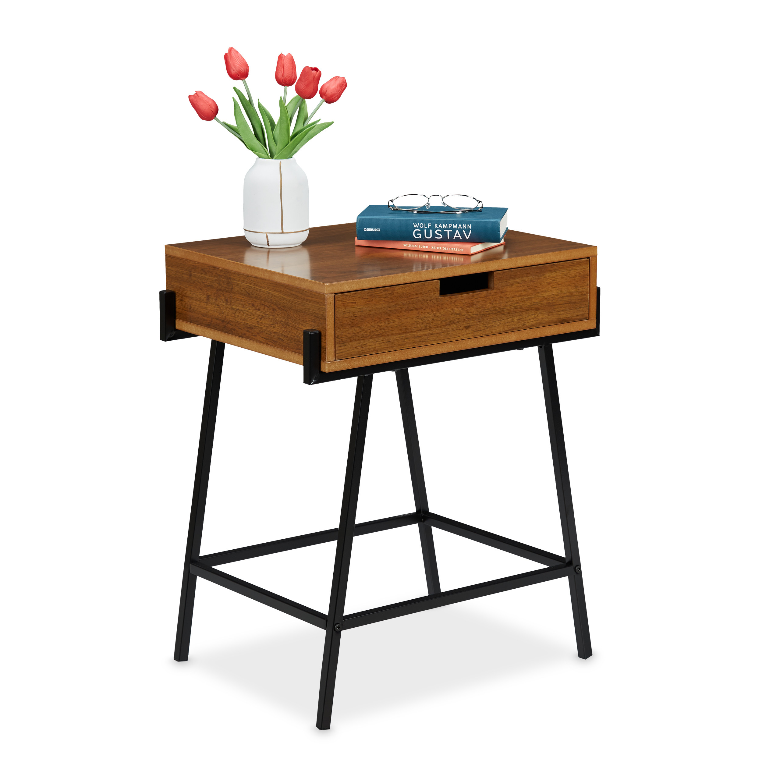 Relaxdays Table d'appoint, console de lit carrée avec tiroir, aspect ...