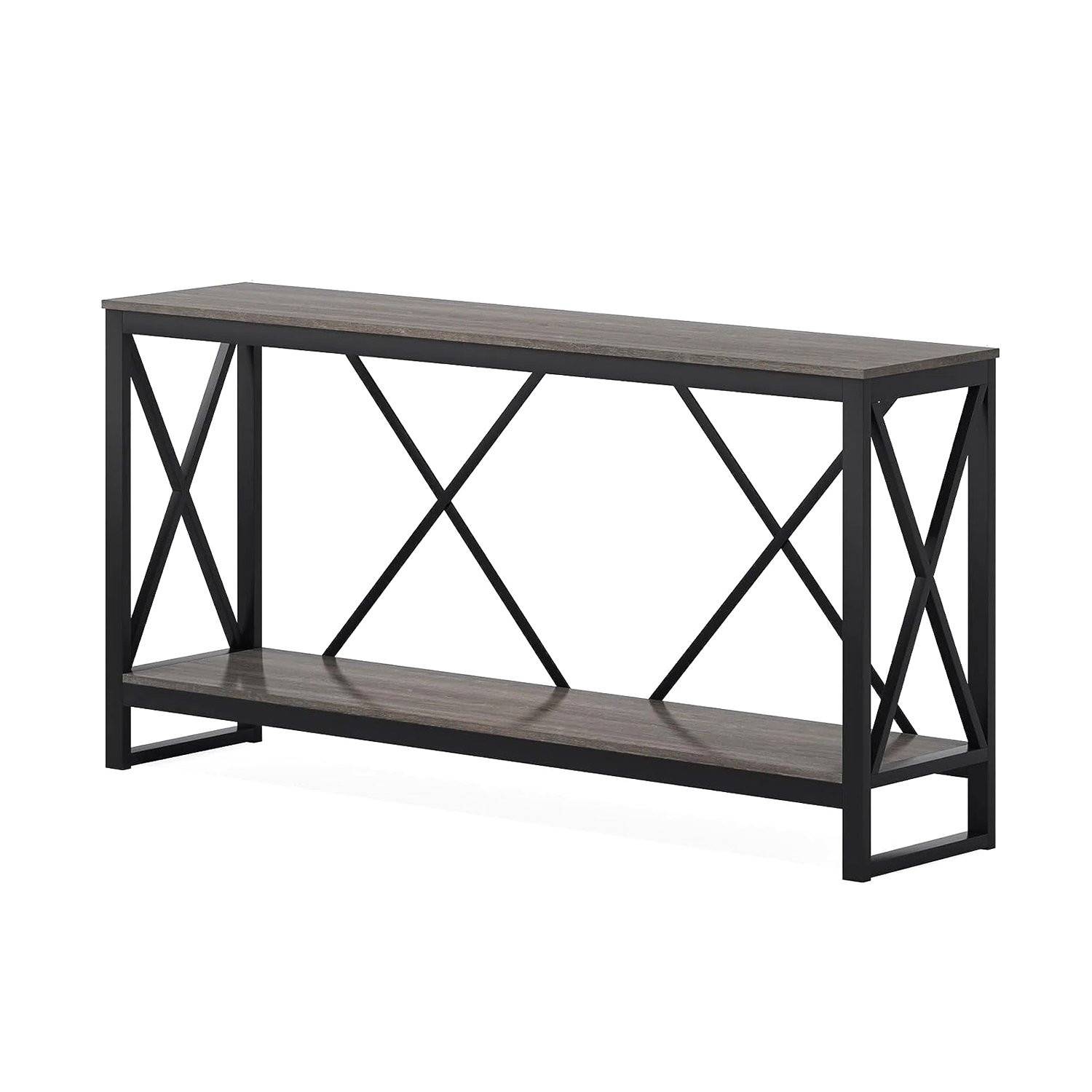 Console style industriel Abulda L150cm Métal Noir et Bois Anthracite ...