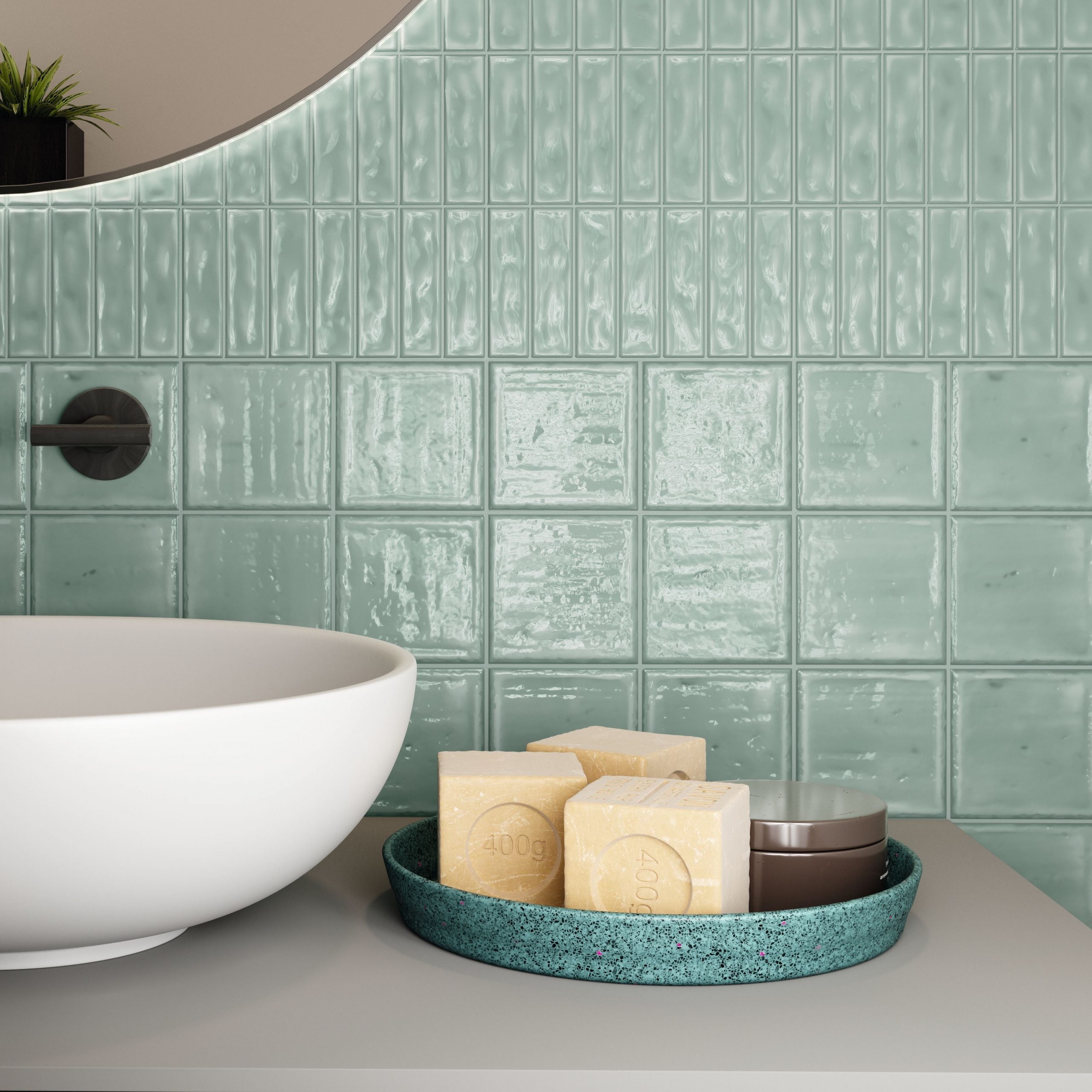 Azulejo Efecto Mosaico Precortado en Teselas de 2,6x10cm Azul Claro ...