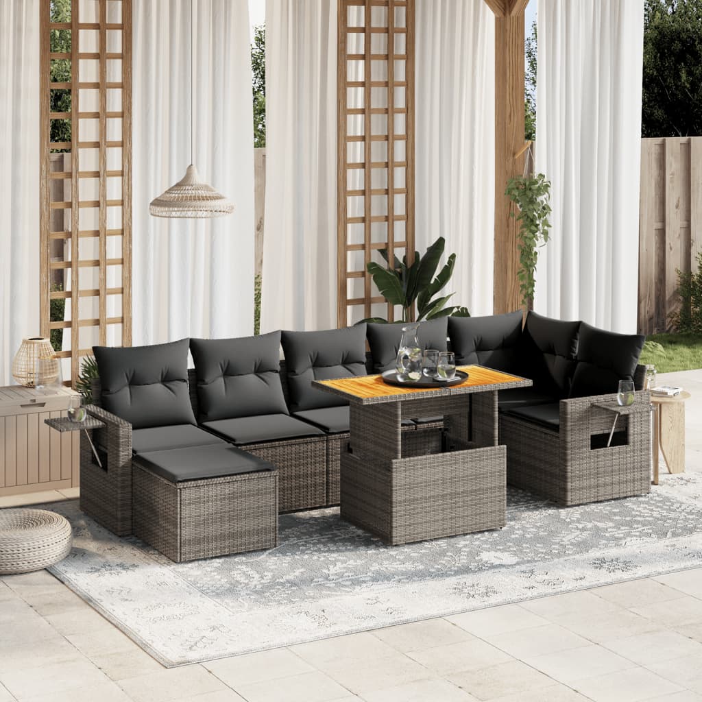 Salon de jardin 8 pcs avec coussins gris résine tressée | Leroy Merlin
