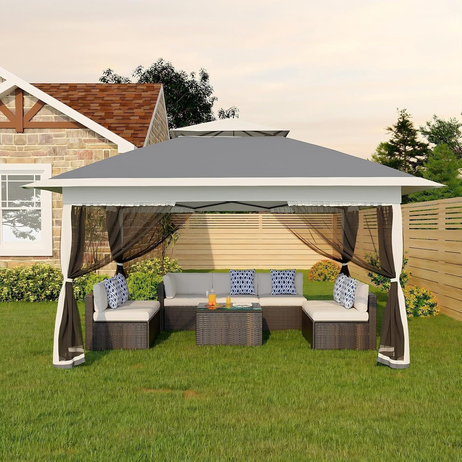 Cenador Plegable 3,6 x 3,6 m con Mosquitera - Carpa Pop-up Impermeable ...