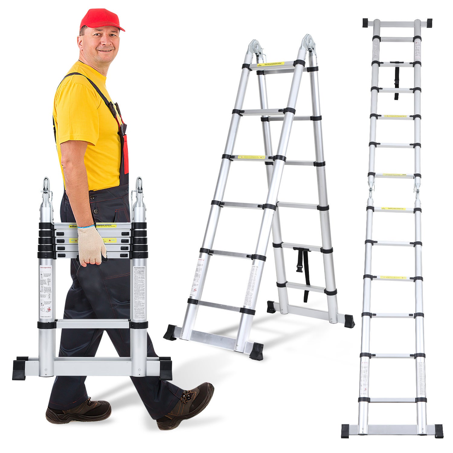 Escabeau echelle telescopique 3,8m argentée, pliante, multifonction ...