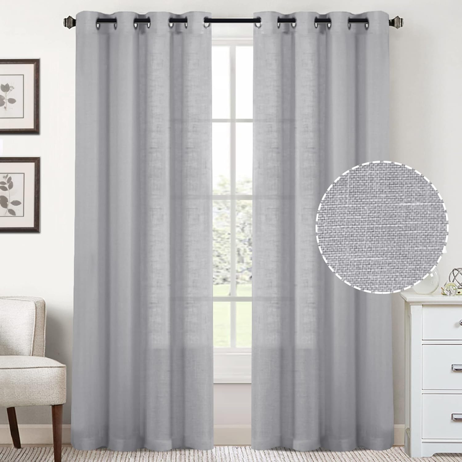 Cortinas de lino con ojales, 2 piezas Cortinas de tul, cortinas con ...