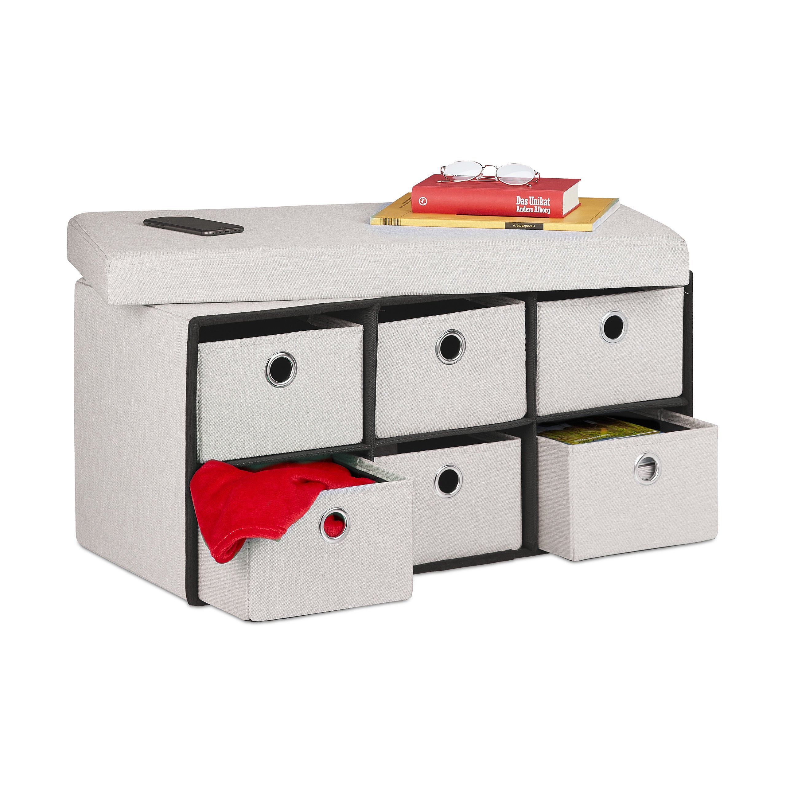 Relaxdays Banco Almacenaje, Baúl Plegable, 6 Cajones, Mueble con ...